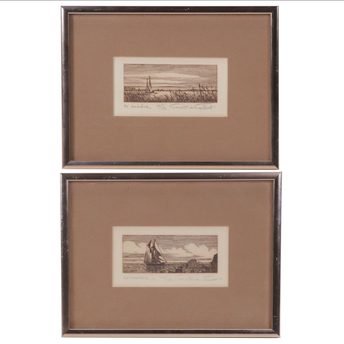 Jonathan Talbot Etchings "At Anchor" and "Schooner," Circa 1976 | EBTH