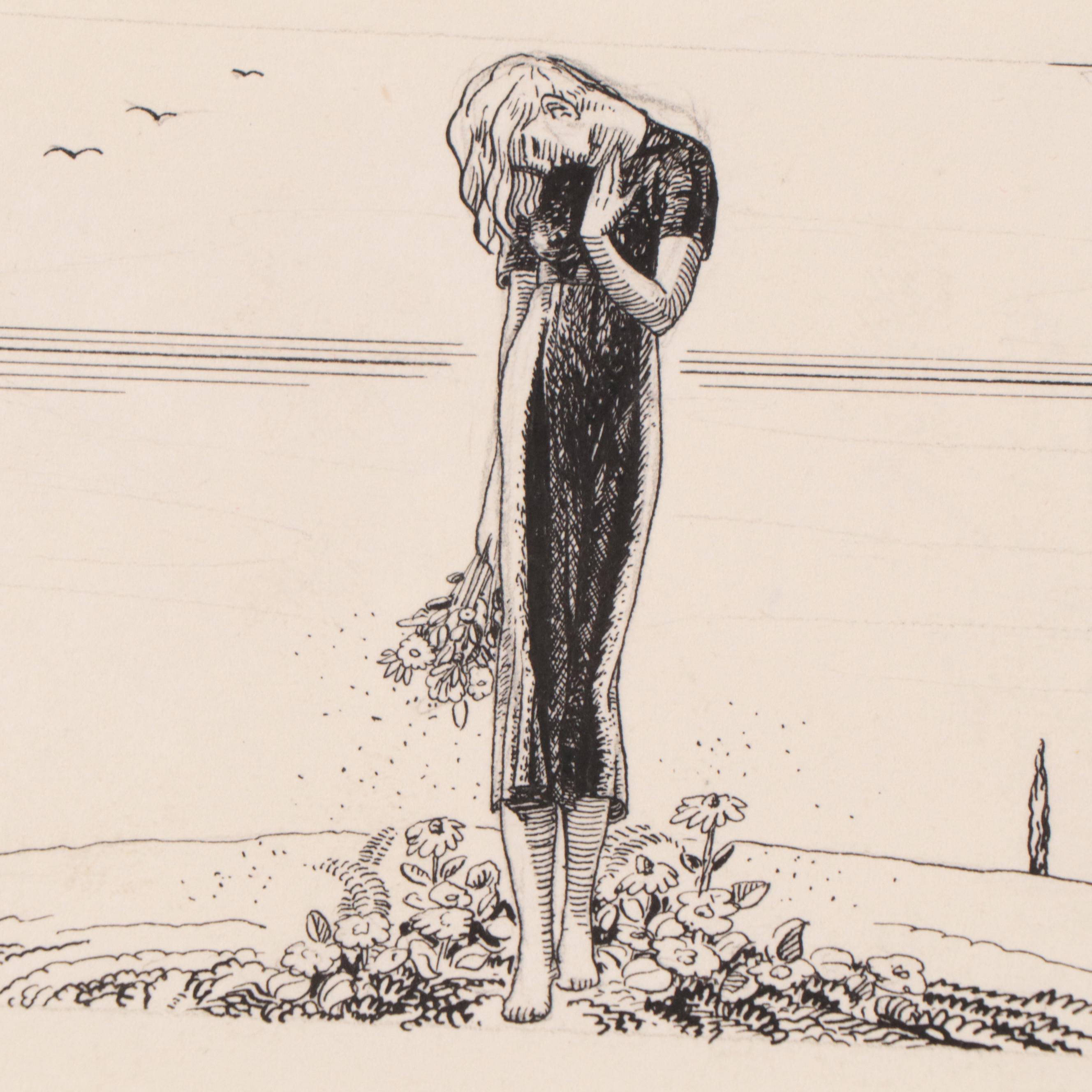 Dan Burne Jones Pen and Ink Bookplate Drawings of Female Figures | EBTH