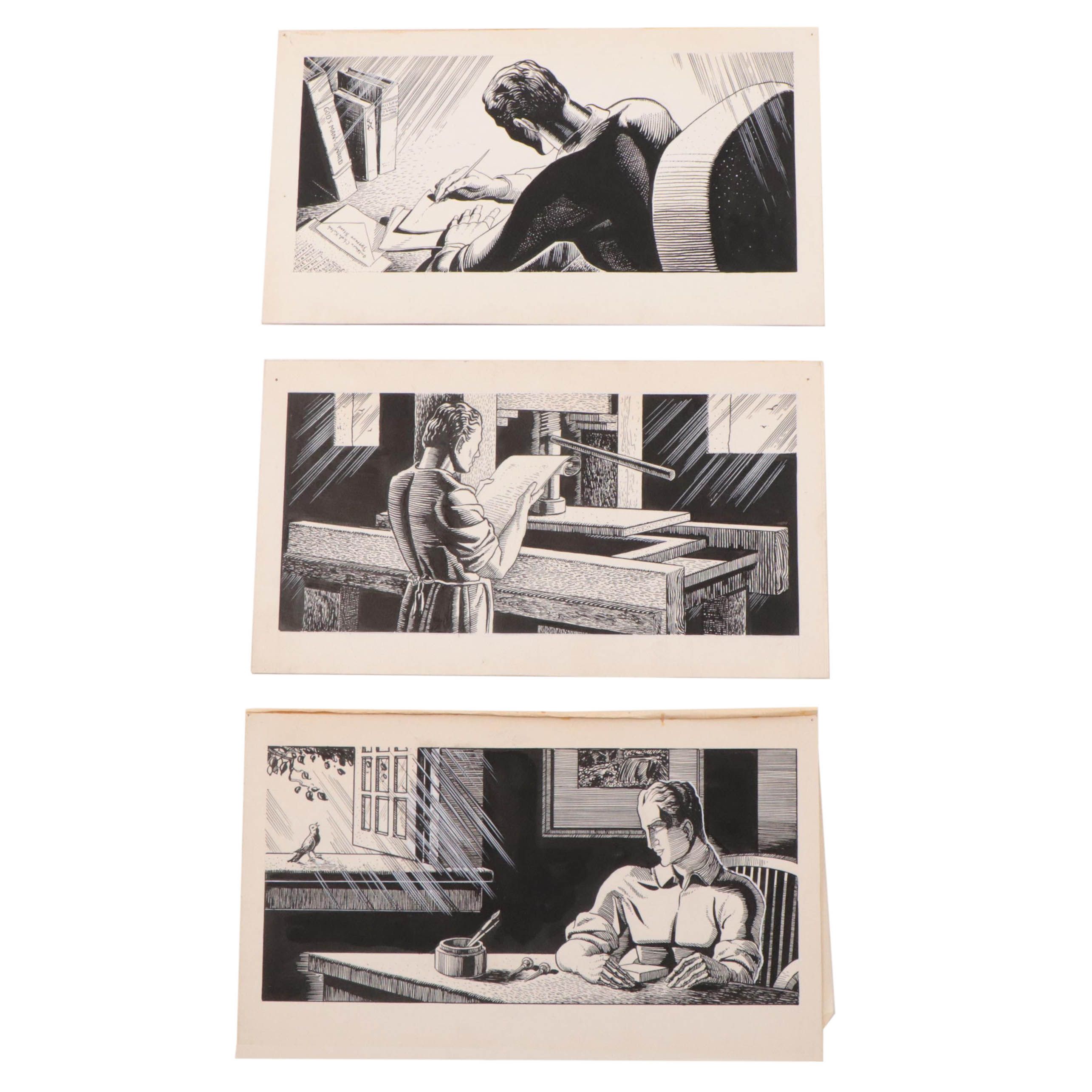 Dan Burne Jones Pen and Ink Bookplate Drawings | EBTH