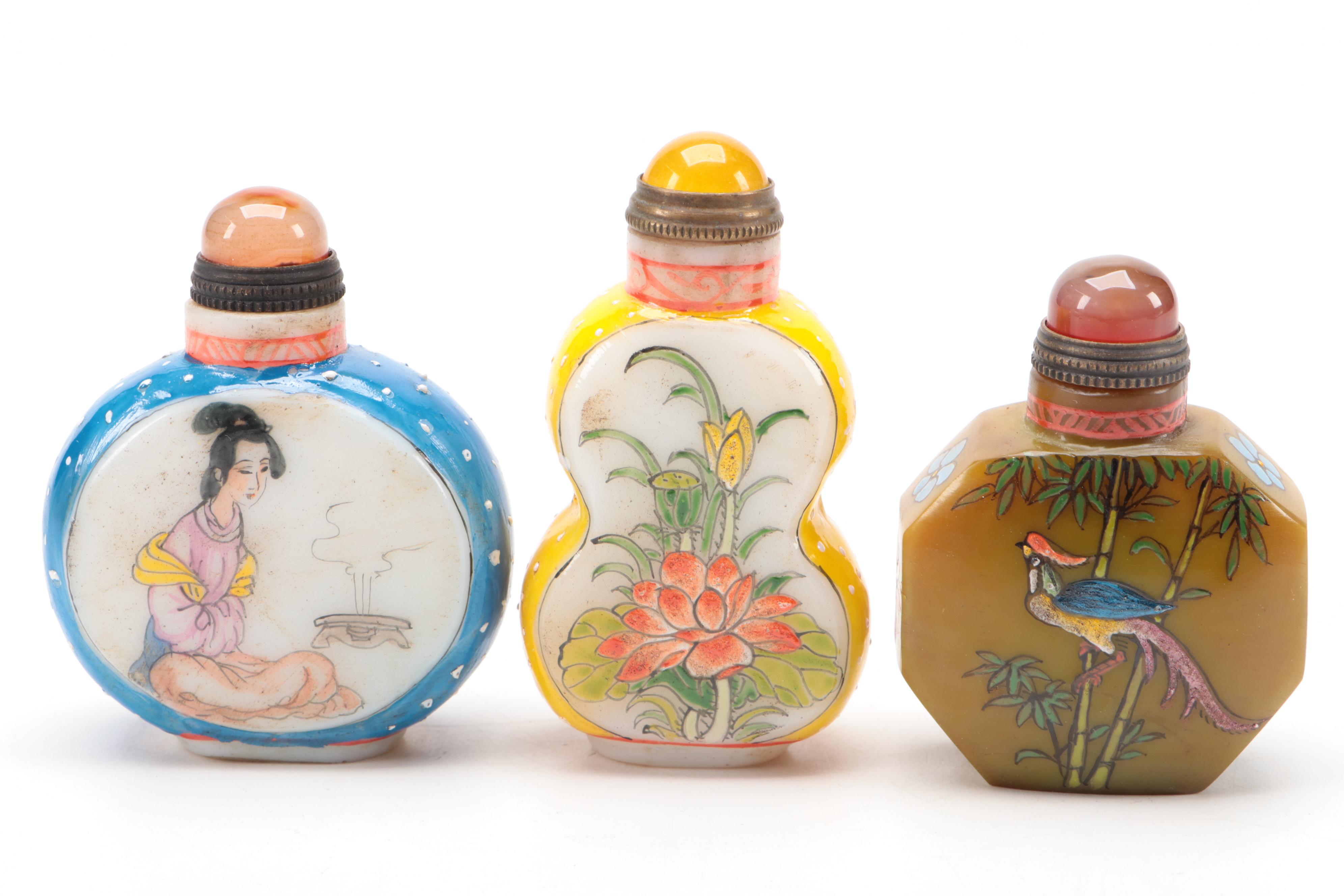 Three Chinese Hand-Painted Glass Snuff Bottles | EBTH