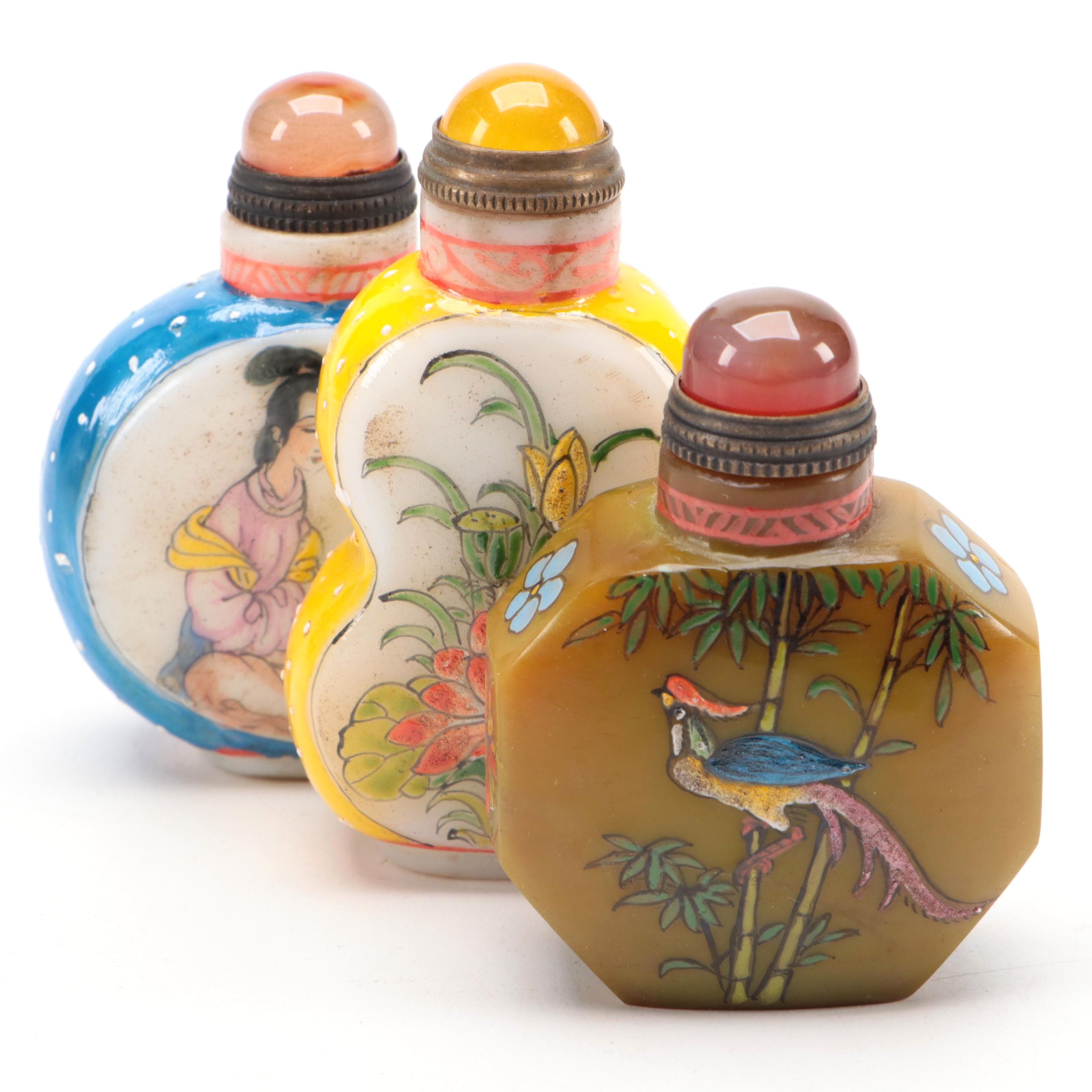 Three Chinese Hand-Painted Glass Snuff Bottles | EBTH