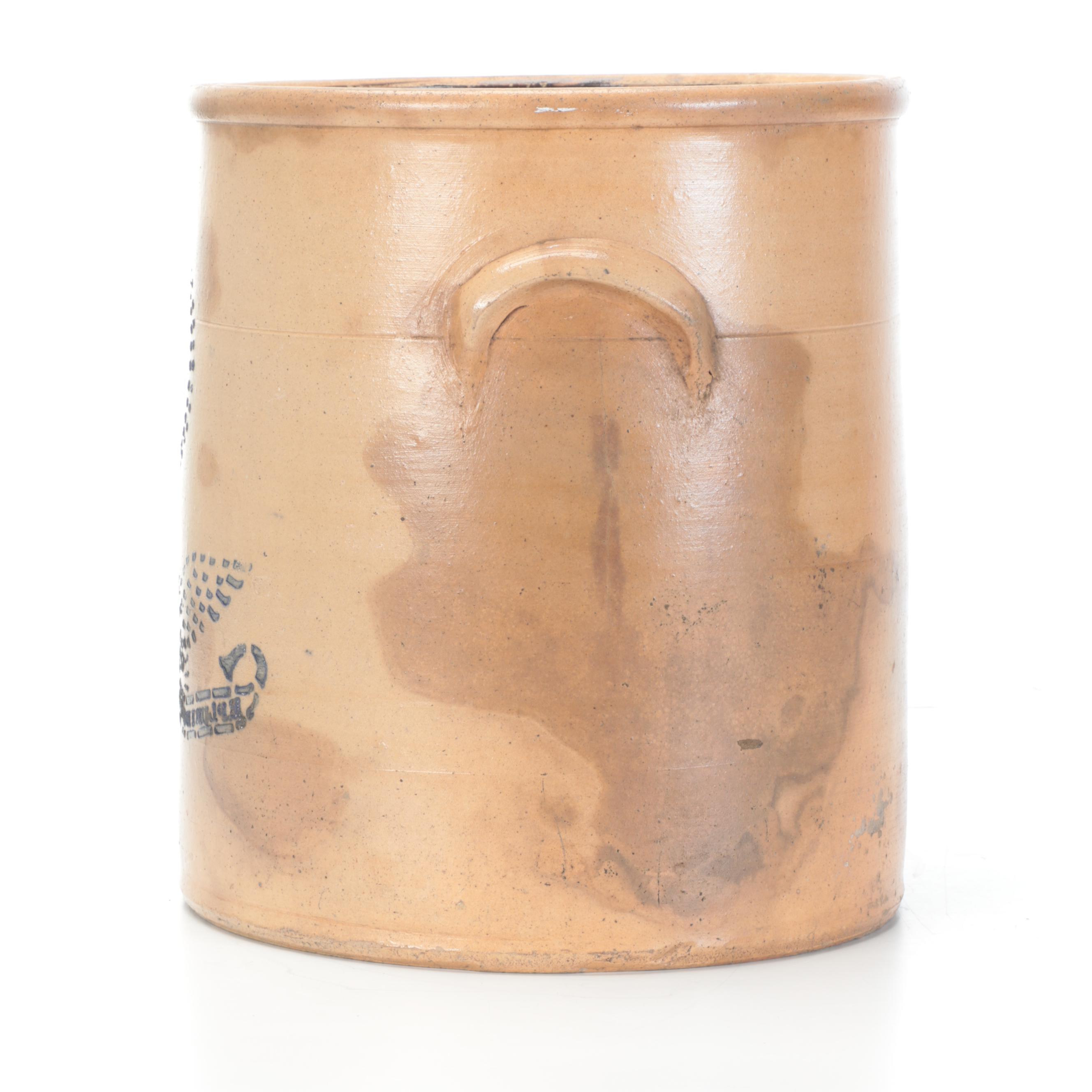 6 Gallon Salt Glaze Stoneware Crock with Stenciled Eagle Design, ca ...