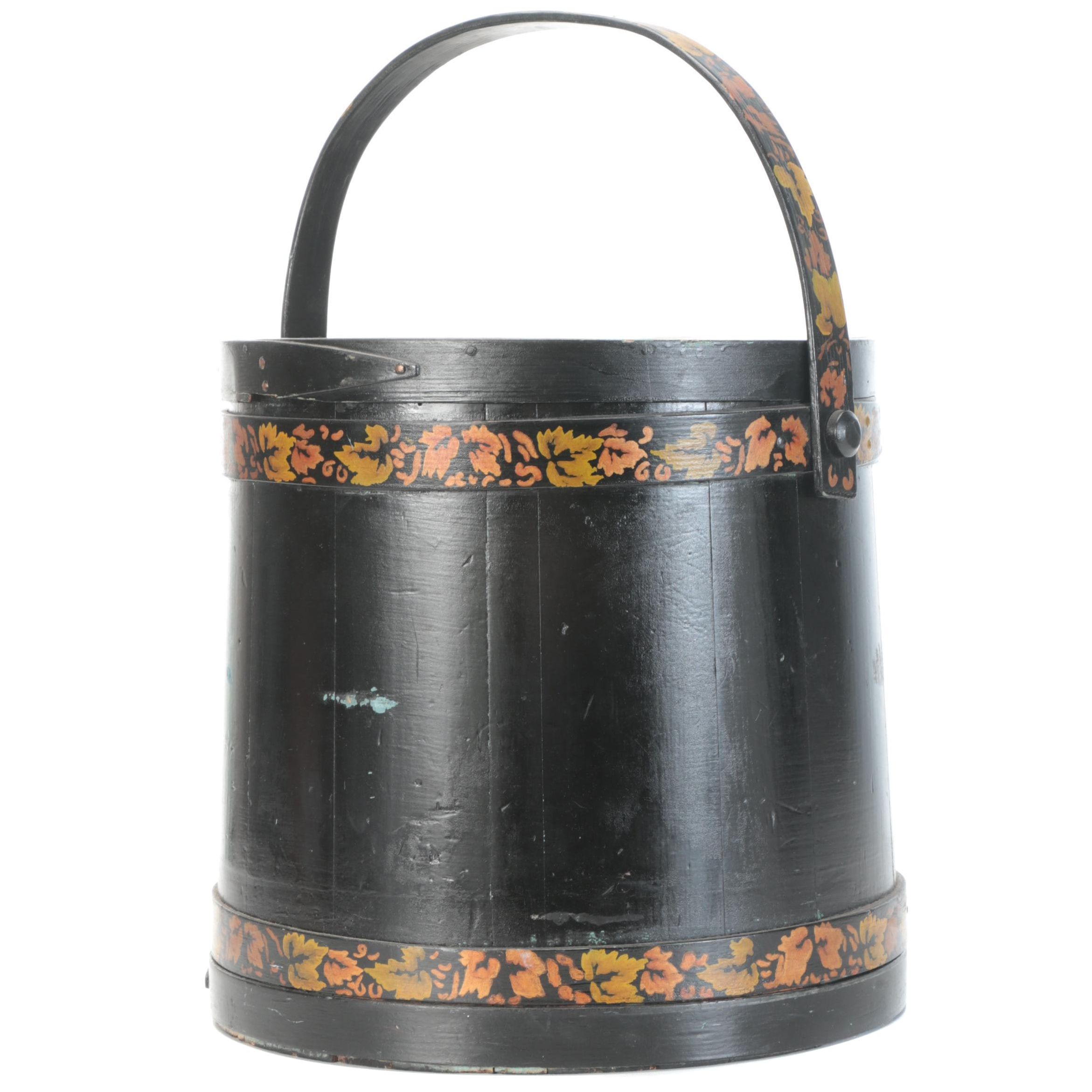 American Colonial Revival Ebonized and Stencil Decorated Firkin Bucket ...