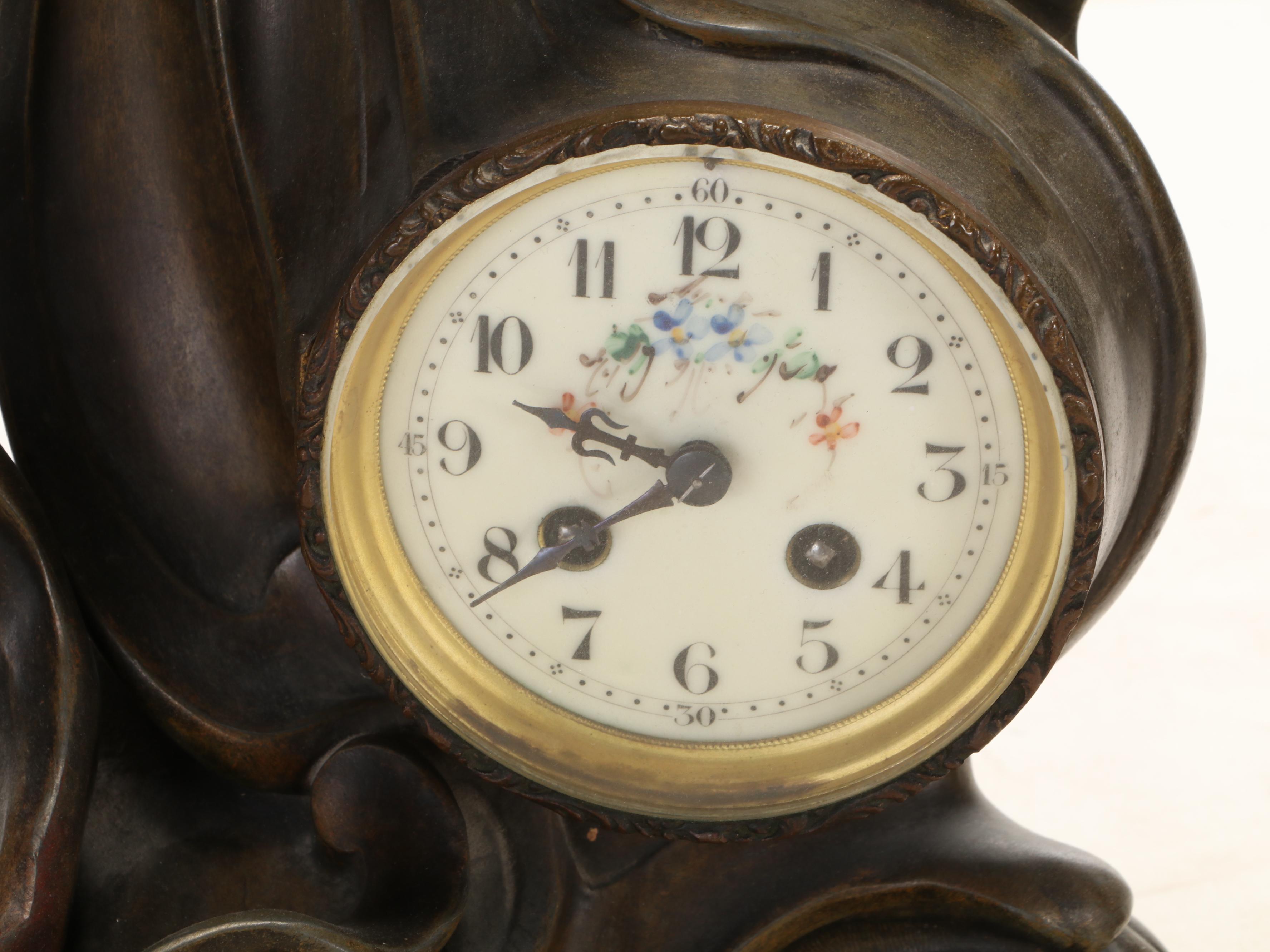 French Art Nouveau Spelter Clock and Vase Garniture, Late 19th / Early ...