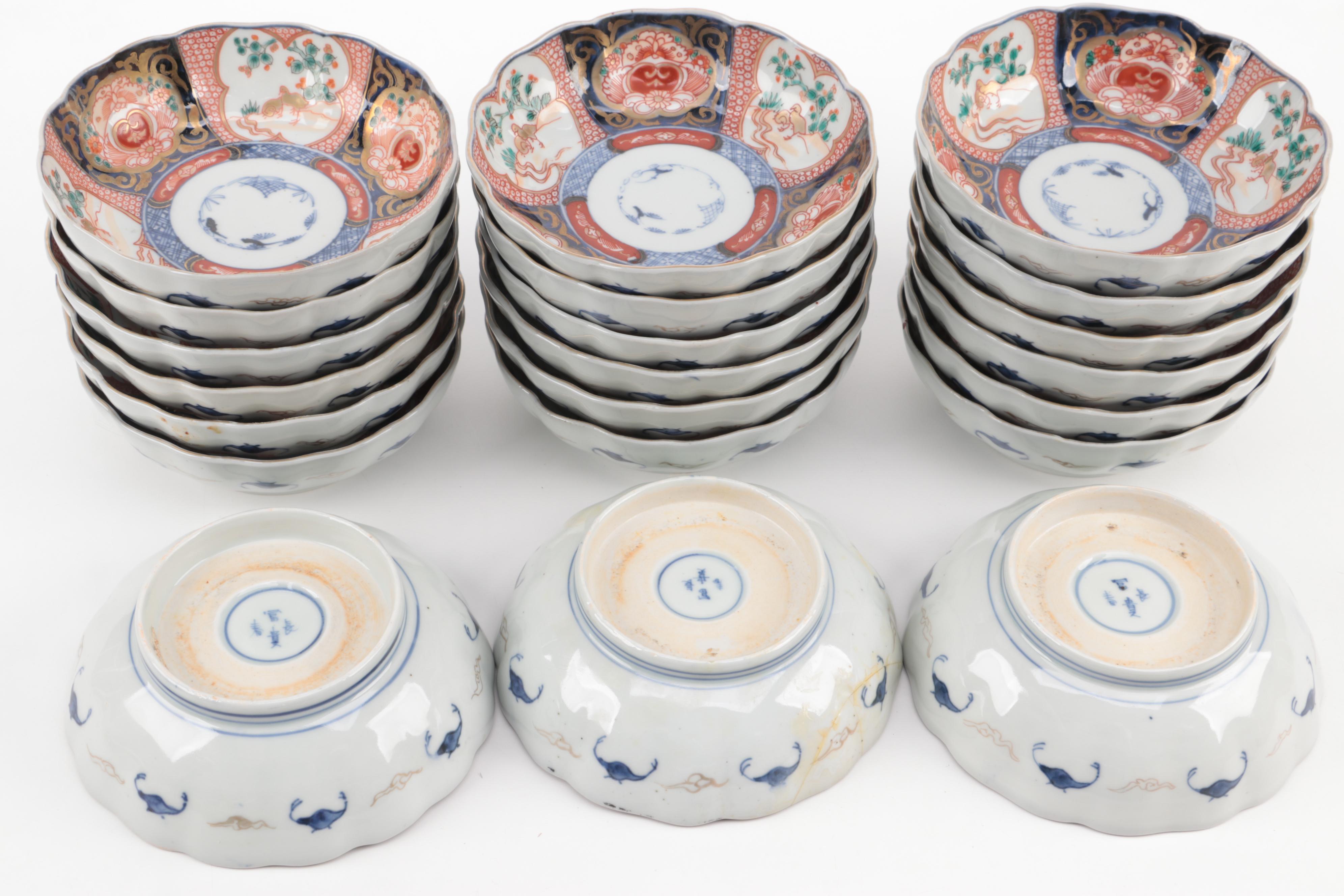 Japanese Arita Imari Porcelain Dinnerware with Pine Wood Crates, Meiji ...