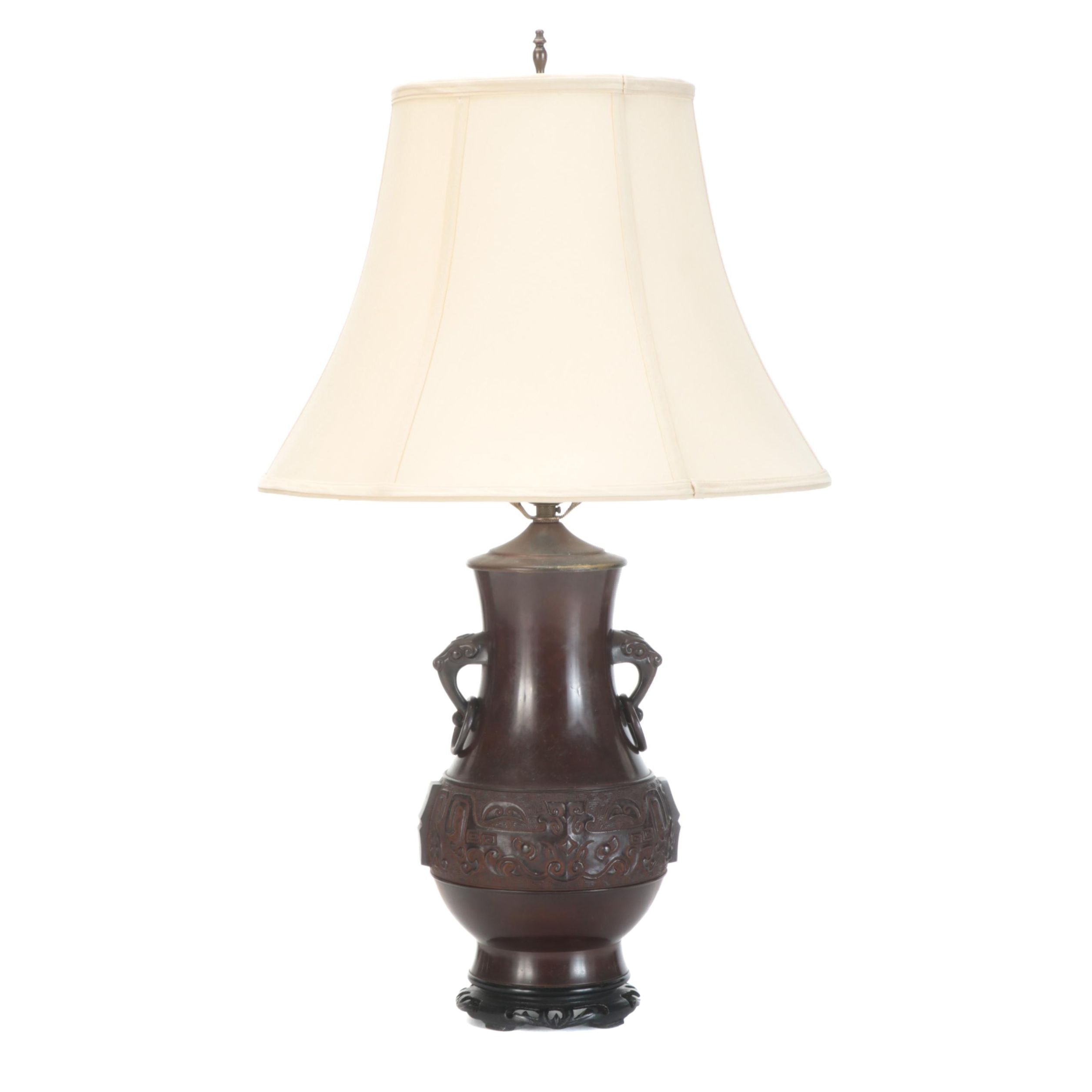 Chinese Bronze Lamp with Figural Drop-Ring Handles | EBTH