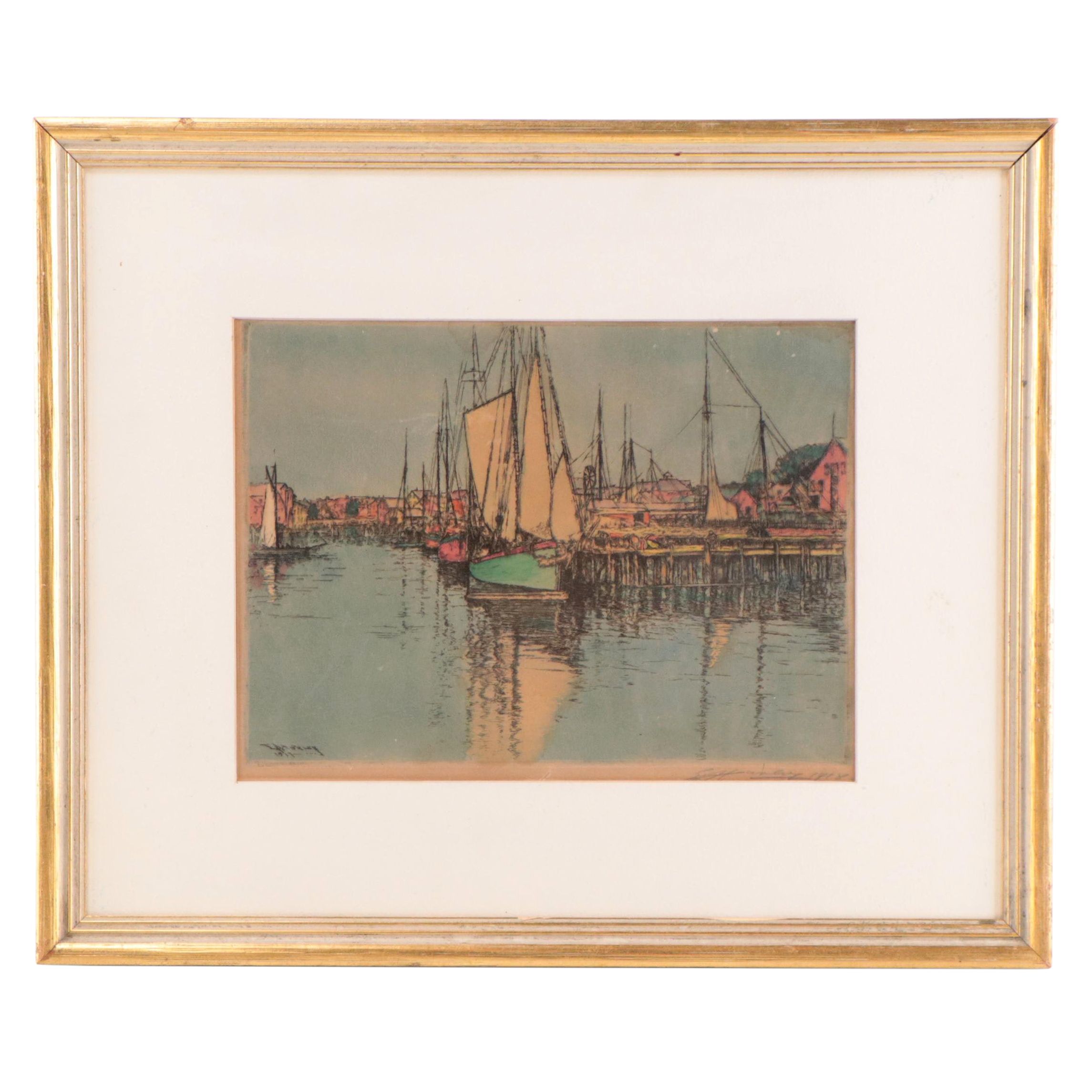Edward Timothy Hurley Etching With Aquatint of Harbor Scene, 1918 | EBTH