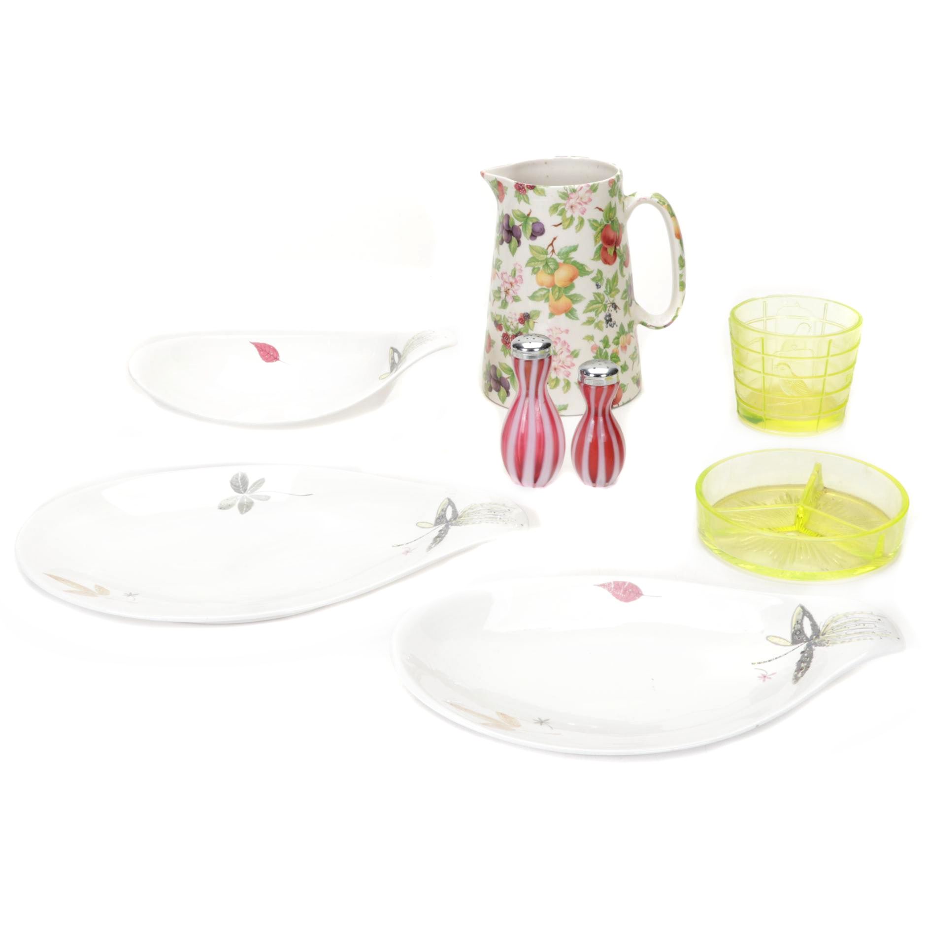 Hall "Caprice" Ceramic Platters and Crown Burslem Pitcher With Vaseline ...