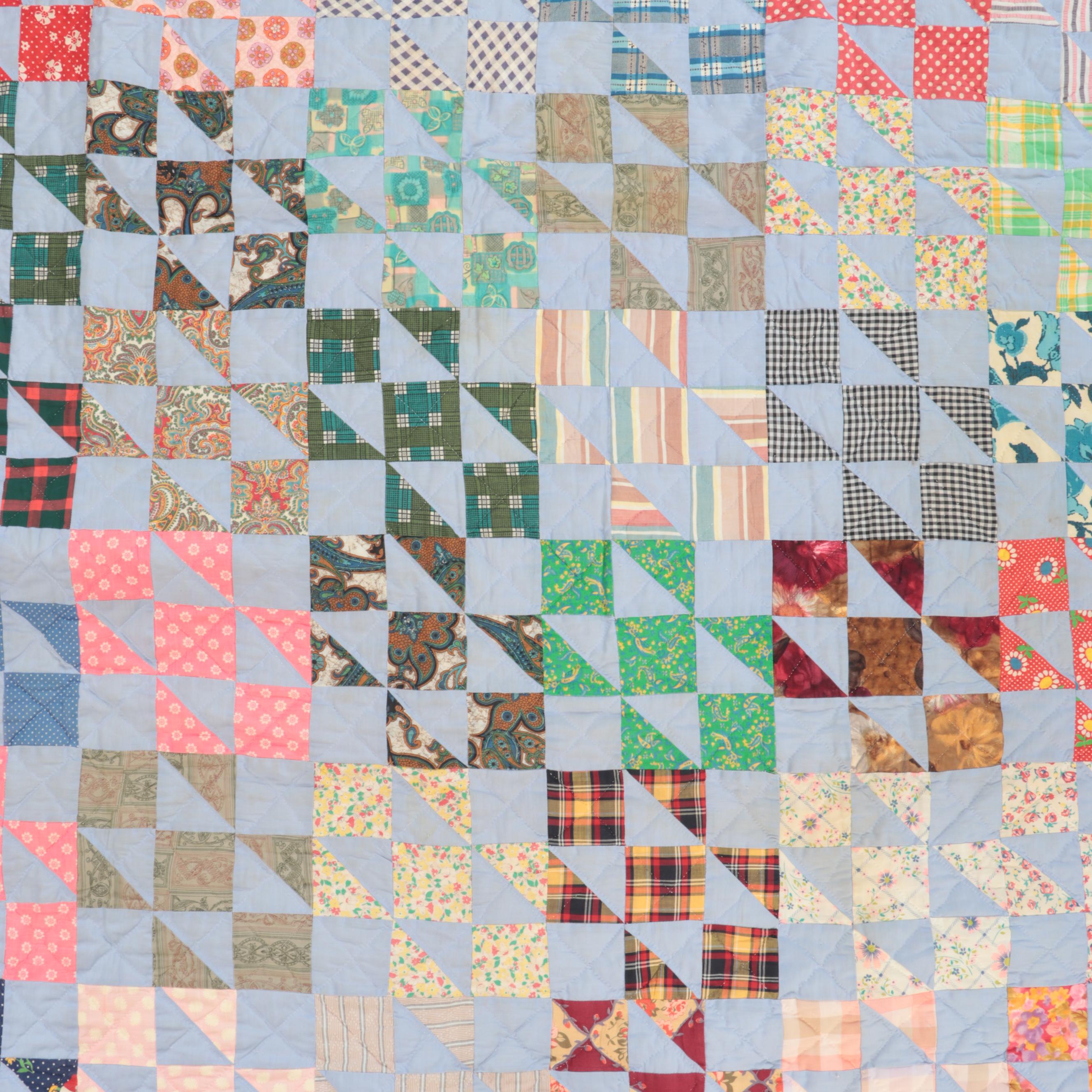Handmade "Jacob's Ladder" Pieced Quilt with Square Patch Tied Quilt | EBTH