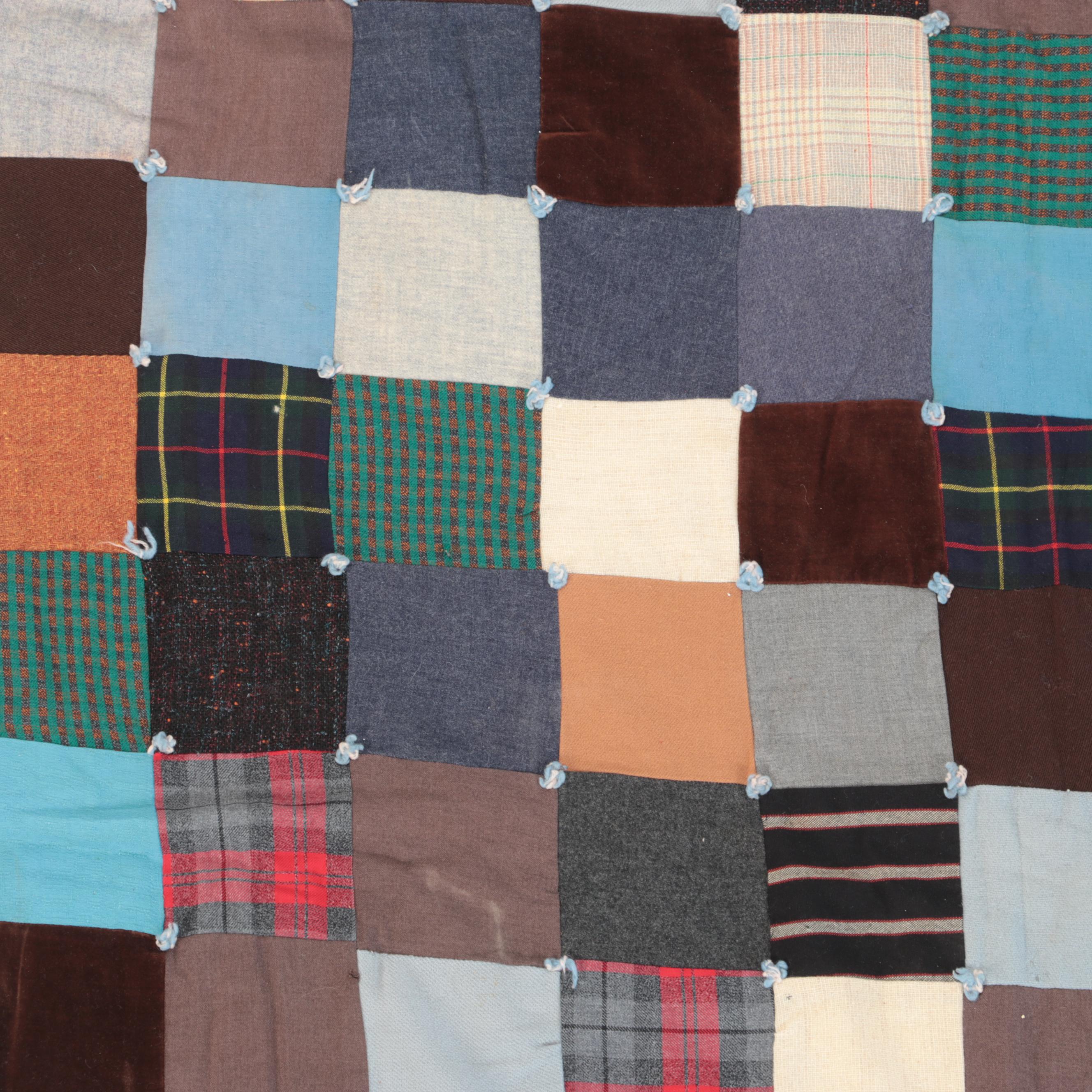 Handmade "Jacob's Ladder" Pieced Quilt with Square Patch Tied Quilt | EBTH