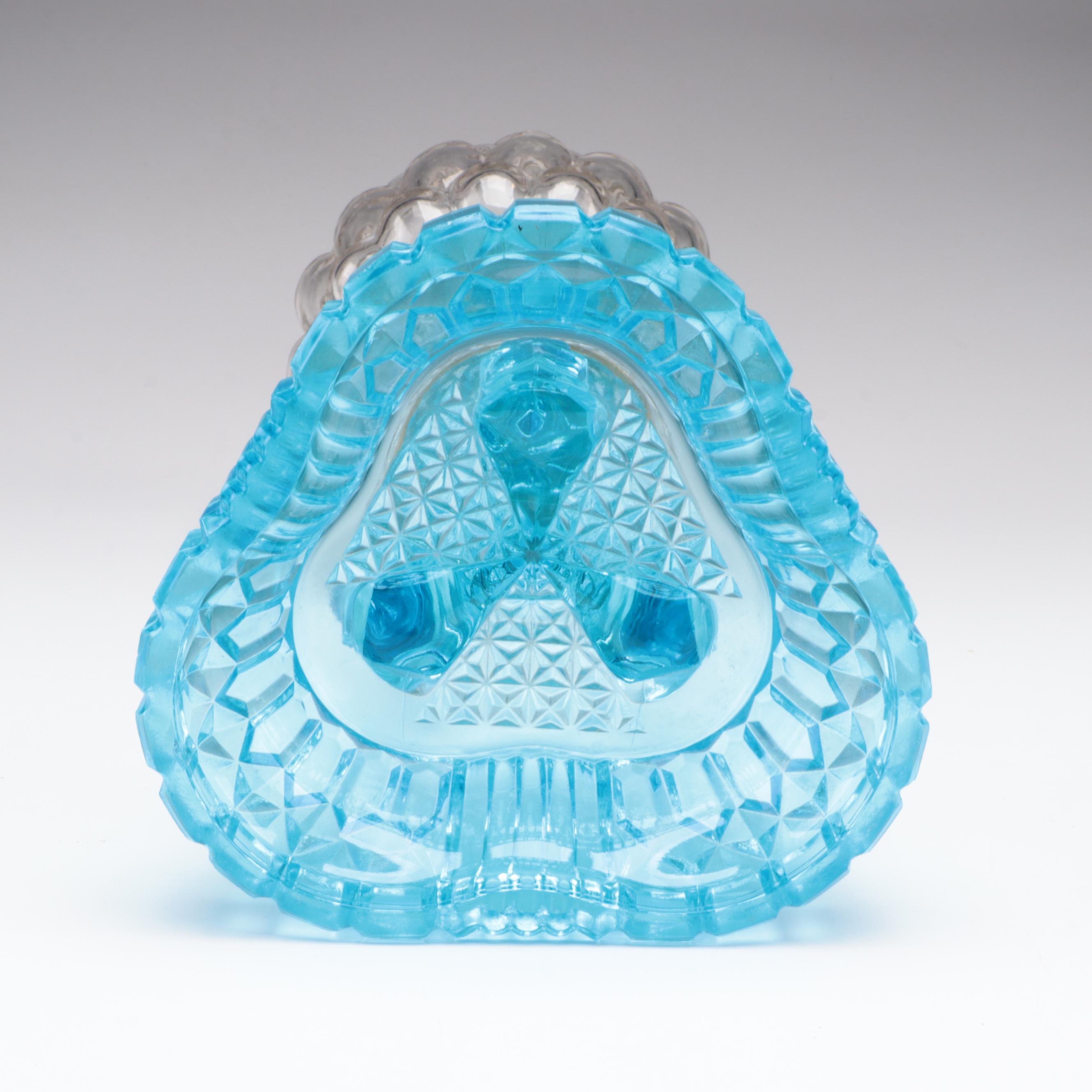 Palmetto Style Glass With Blue Pressed Glass Oil Lamp Fonts, Late 19th ...