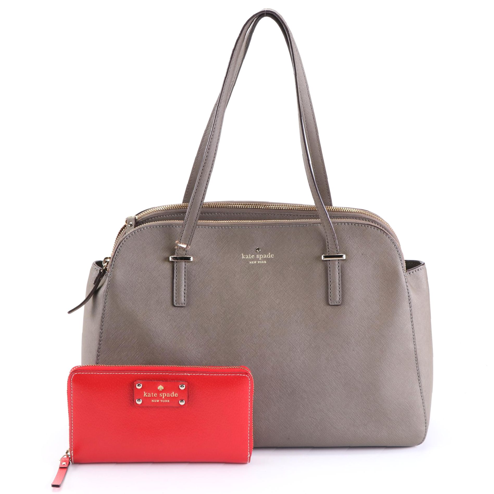 Kate Spade Cross Grain Leather Shoulder Bag with Leather Zip-Around ...