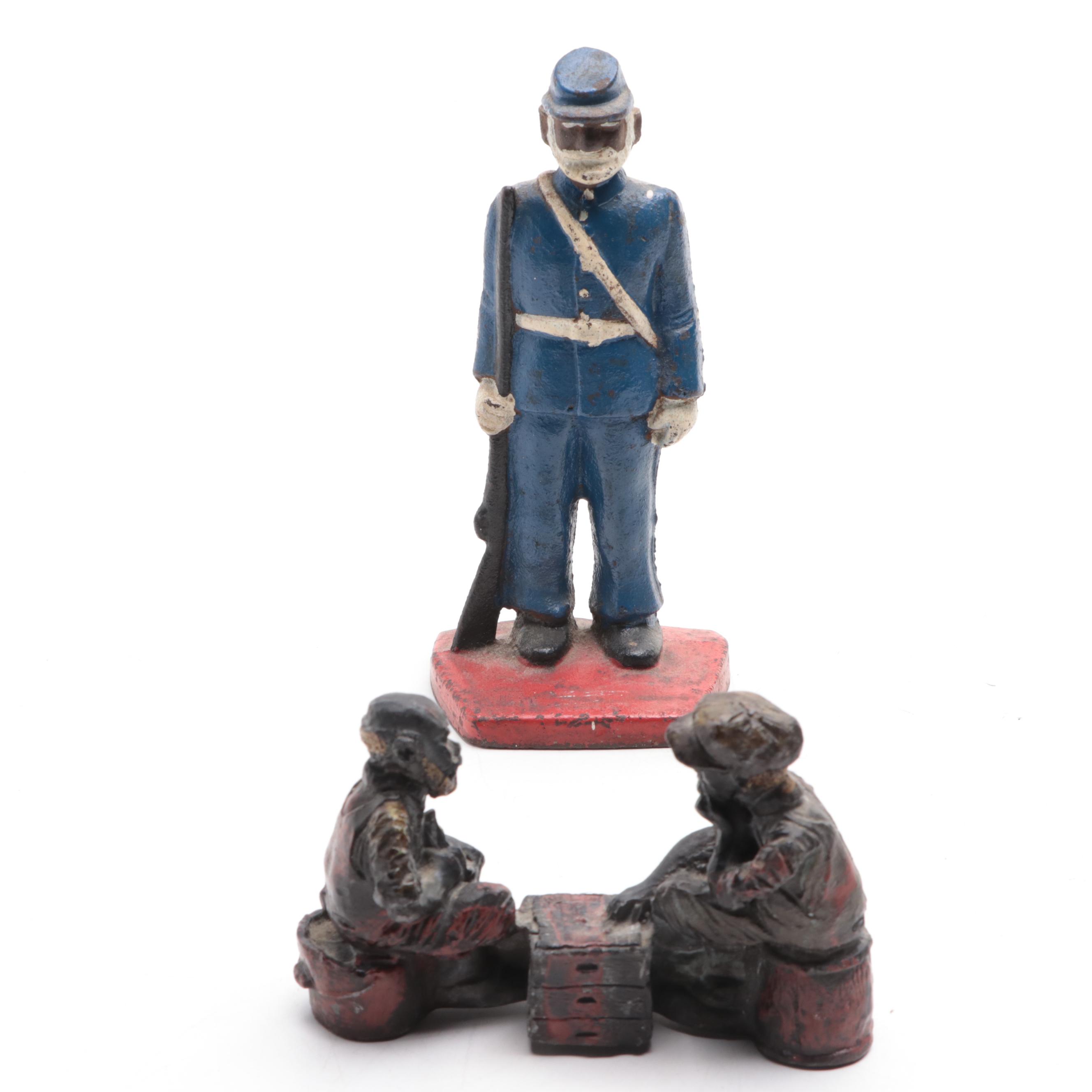 Painted Cast Iron Union Soldier Bookend and Other Polychrome Metal ...
