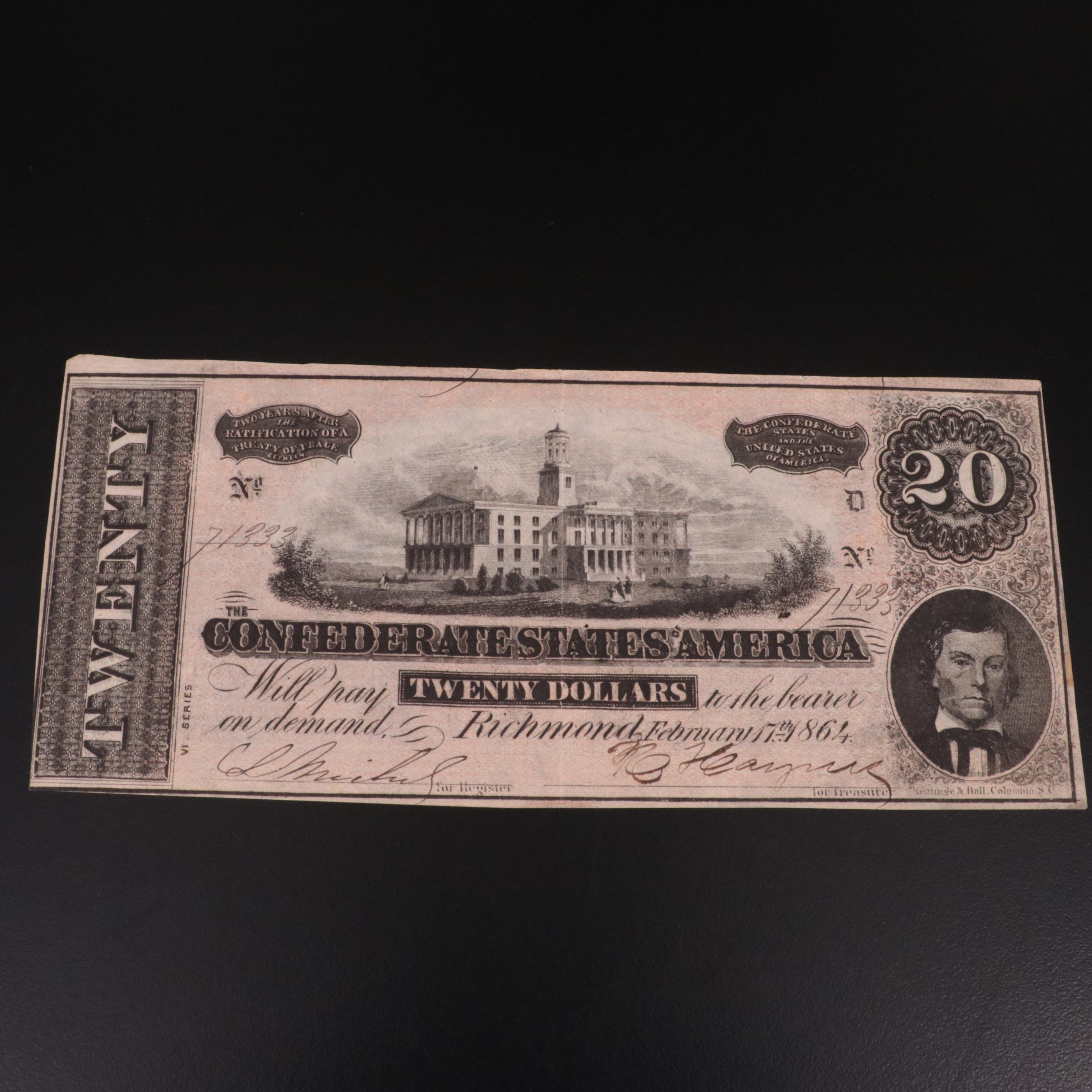 Twenty Dollar Confederate Currency Note | EBTH