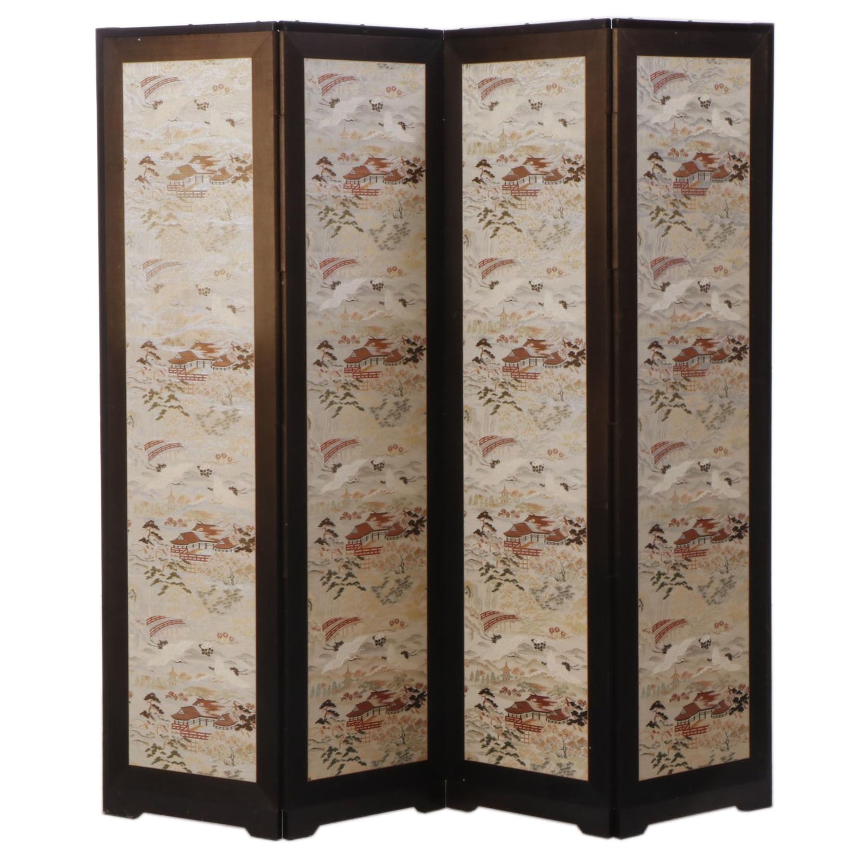 Chinese Embroidered Panel Folding Screen | EBTH