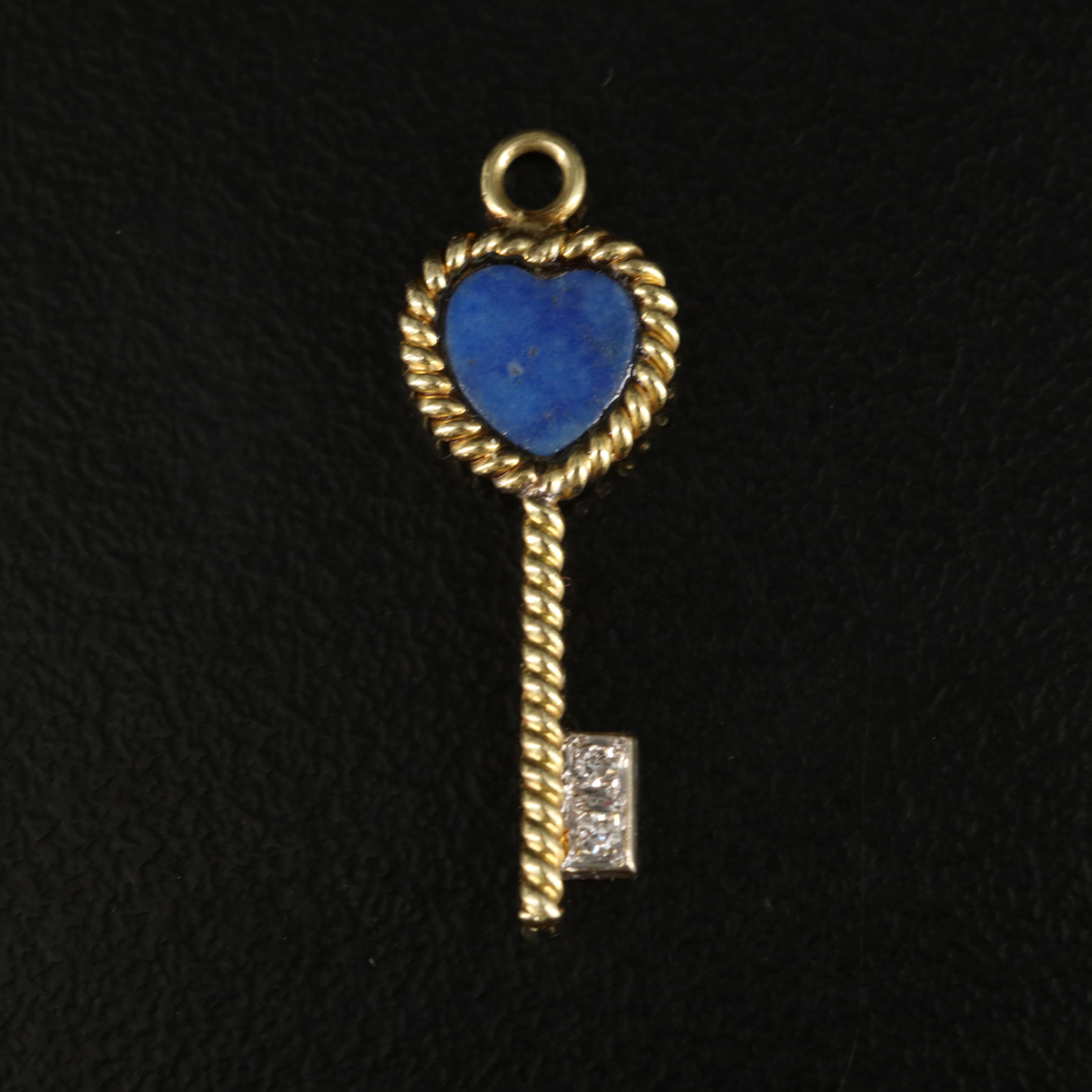 14K Lapis Lazuli and Diamond Key Pendant | EBTH