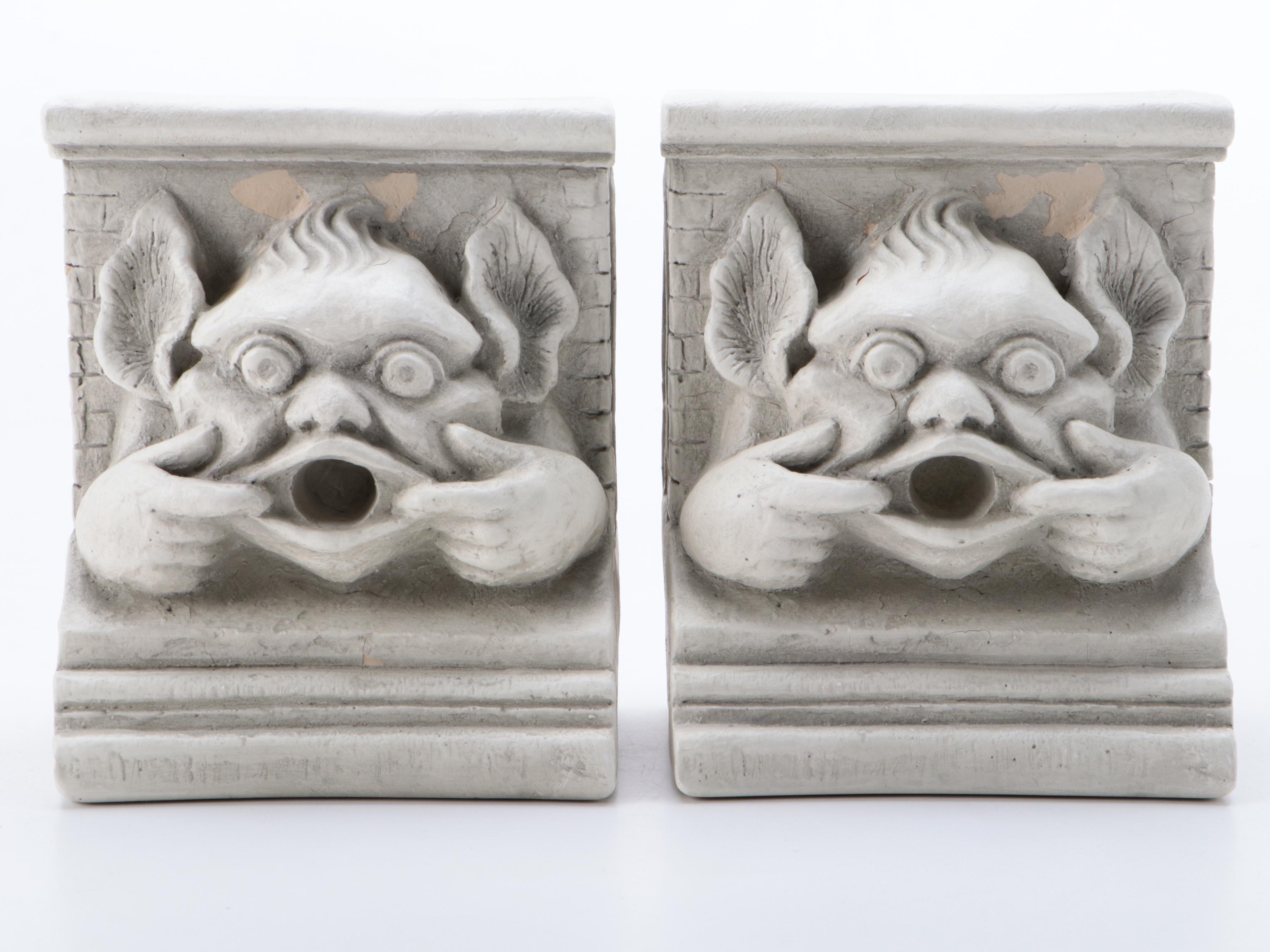 Forde Crafts Ltd. Irish Cast Stone Bookends and Other Gargoyle Face ...
