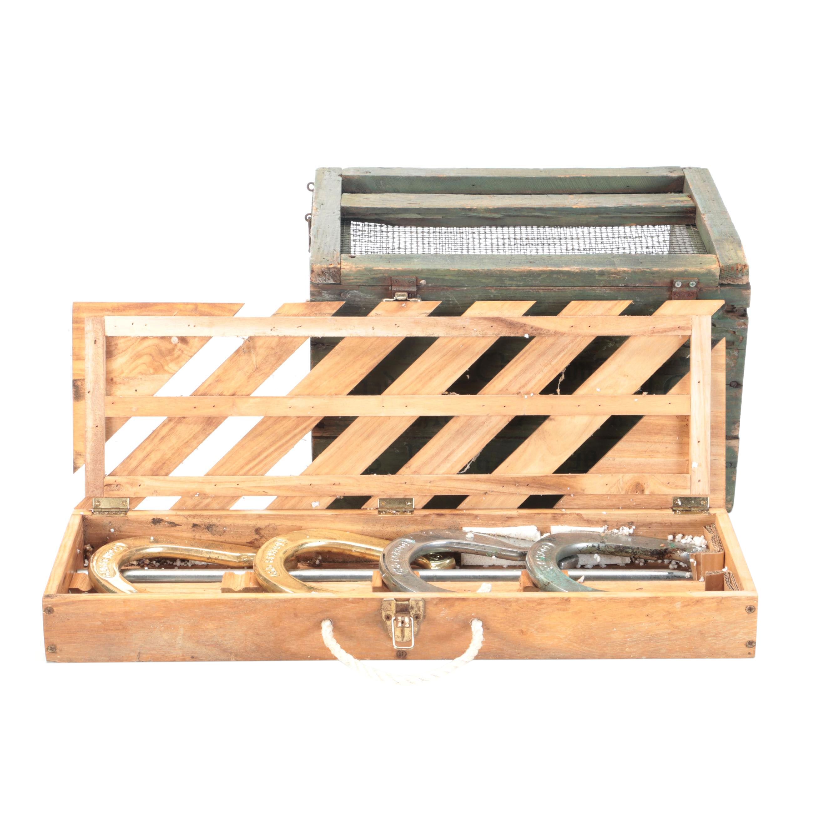 Horseshoe Game Set With Wood Crate Trap | EBTH