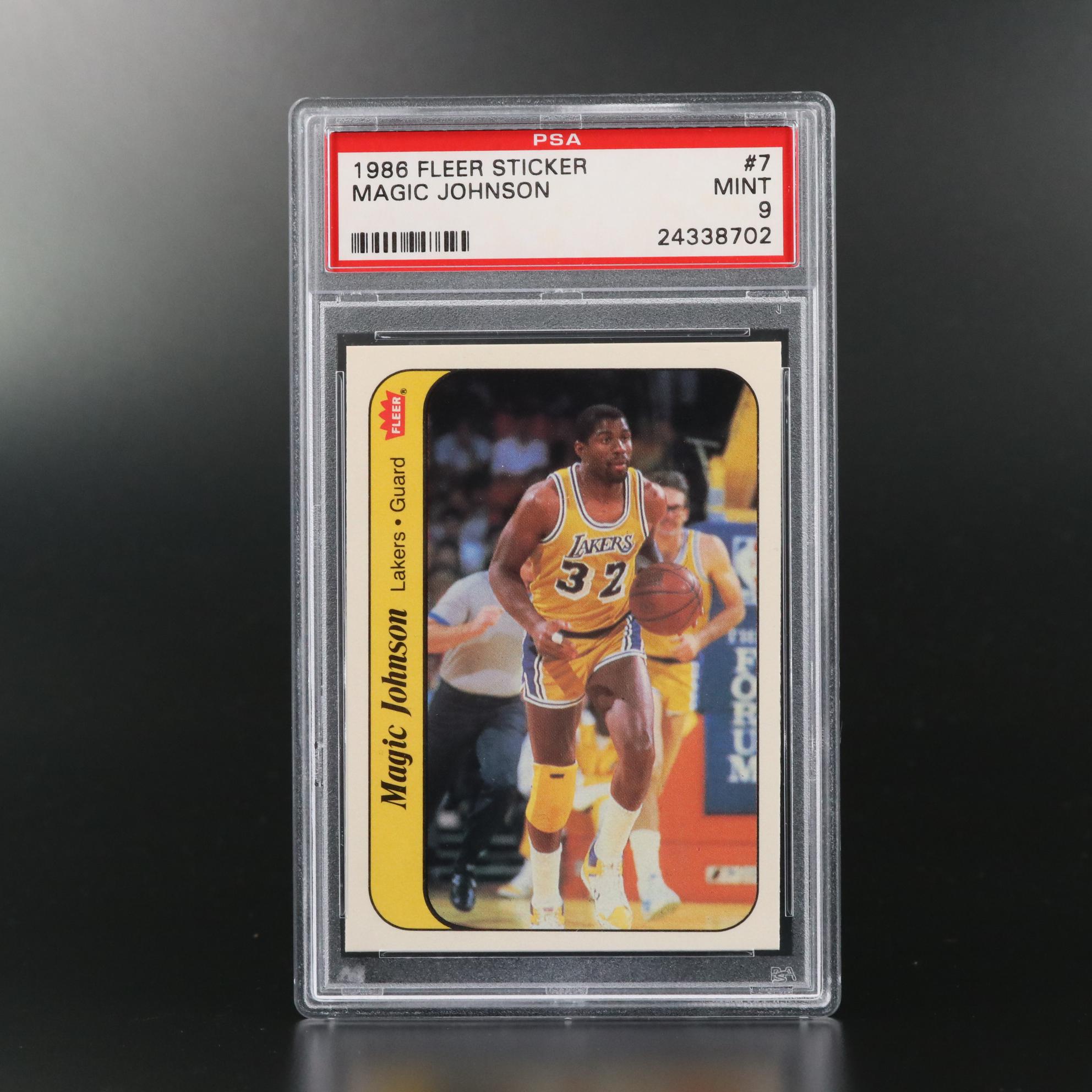 1986 Fleer Sticker Magic Johnson #7 L.A. Lakers PSA Mint 9 Basketball ...