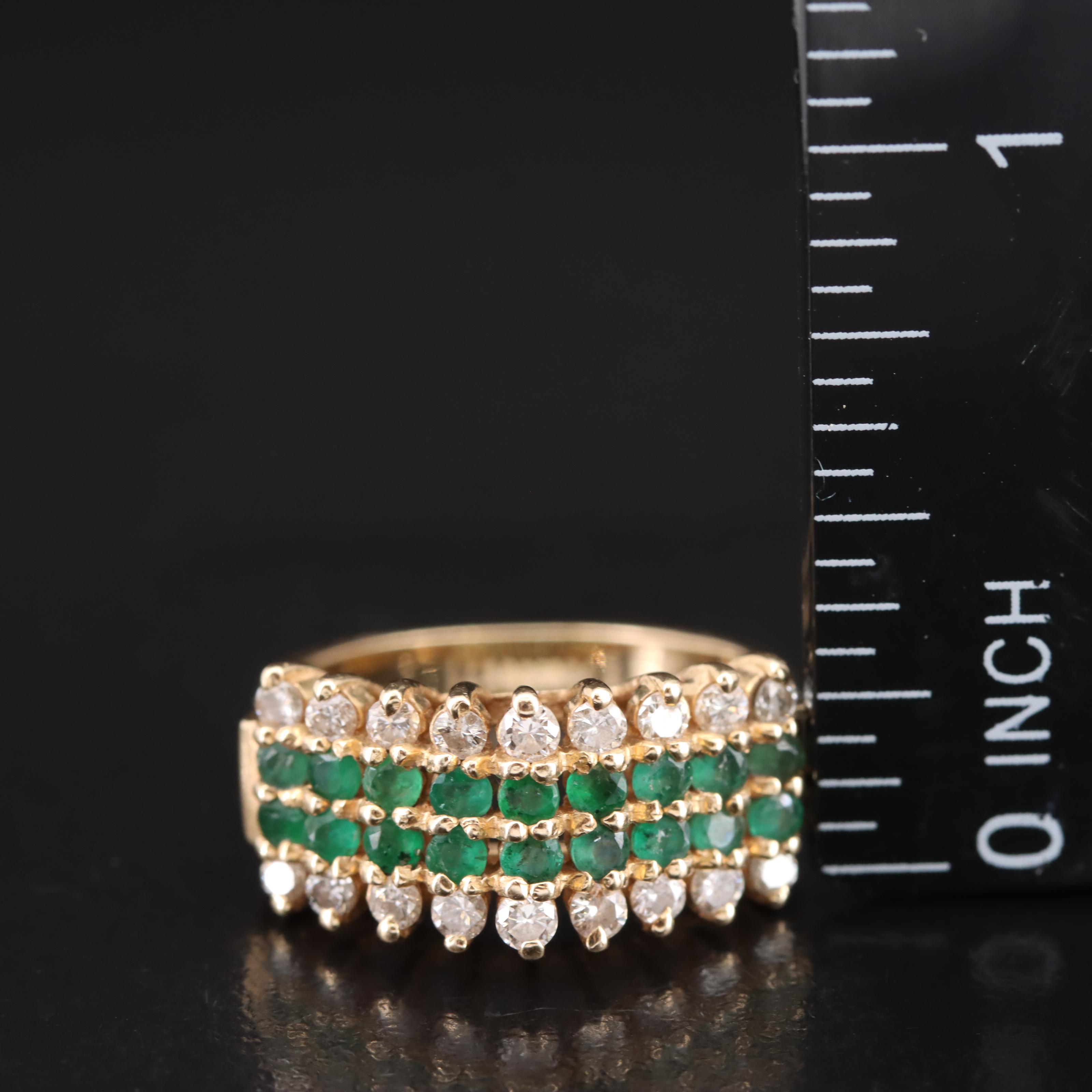 14K Emerald and Diamond Stepped Ring | EBTH