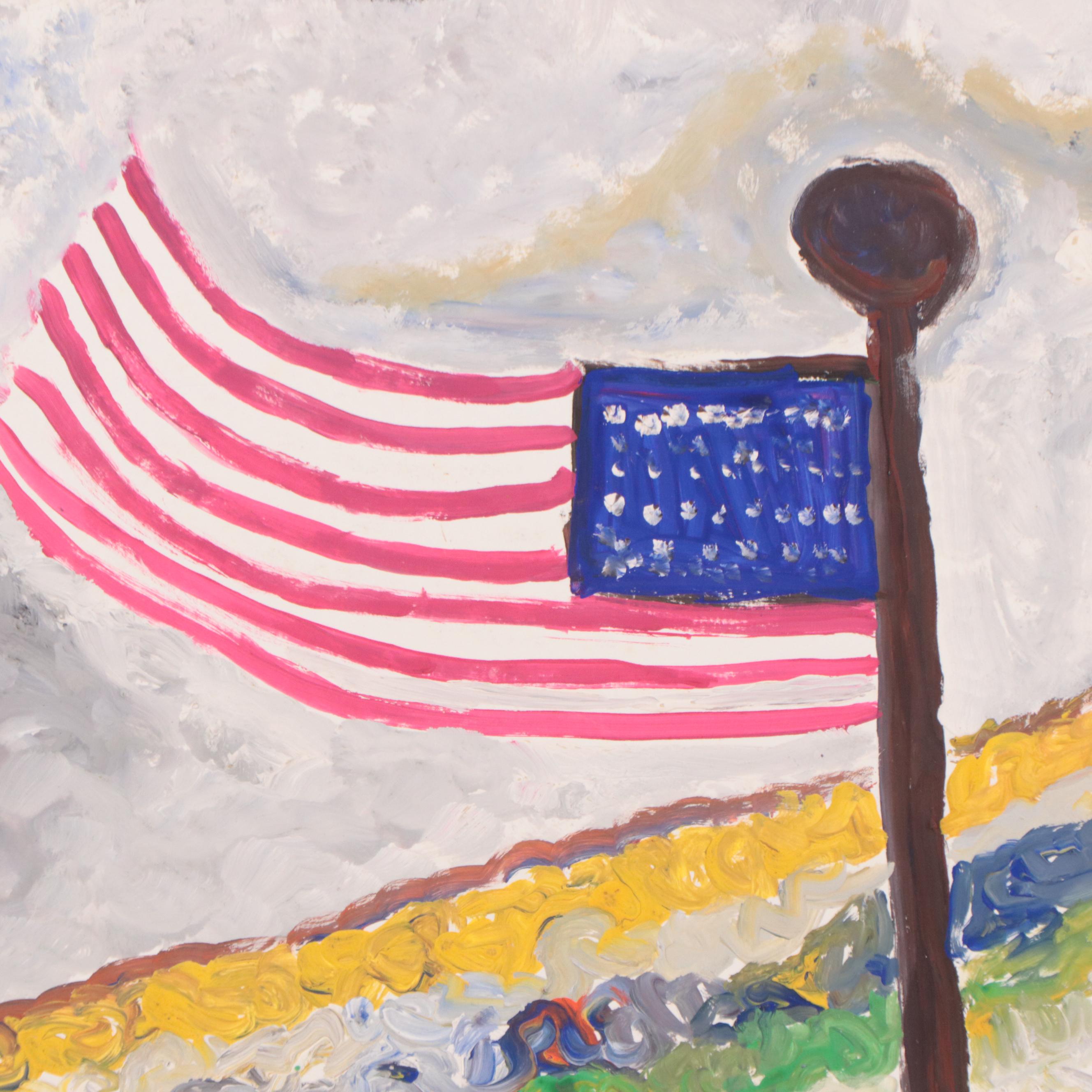 Robert Wright Folk Art Acrylic Painting of American Flag | EBTH