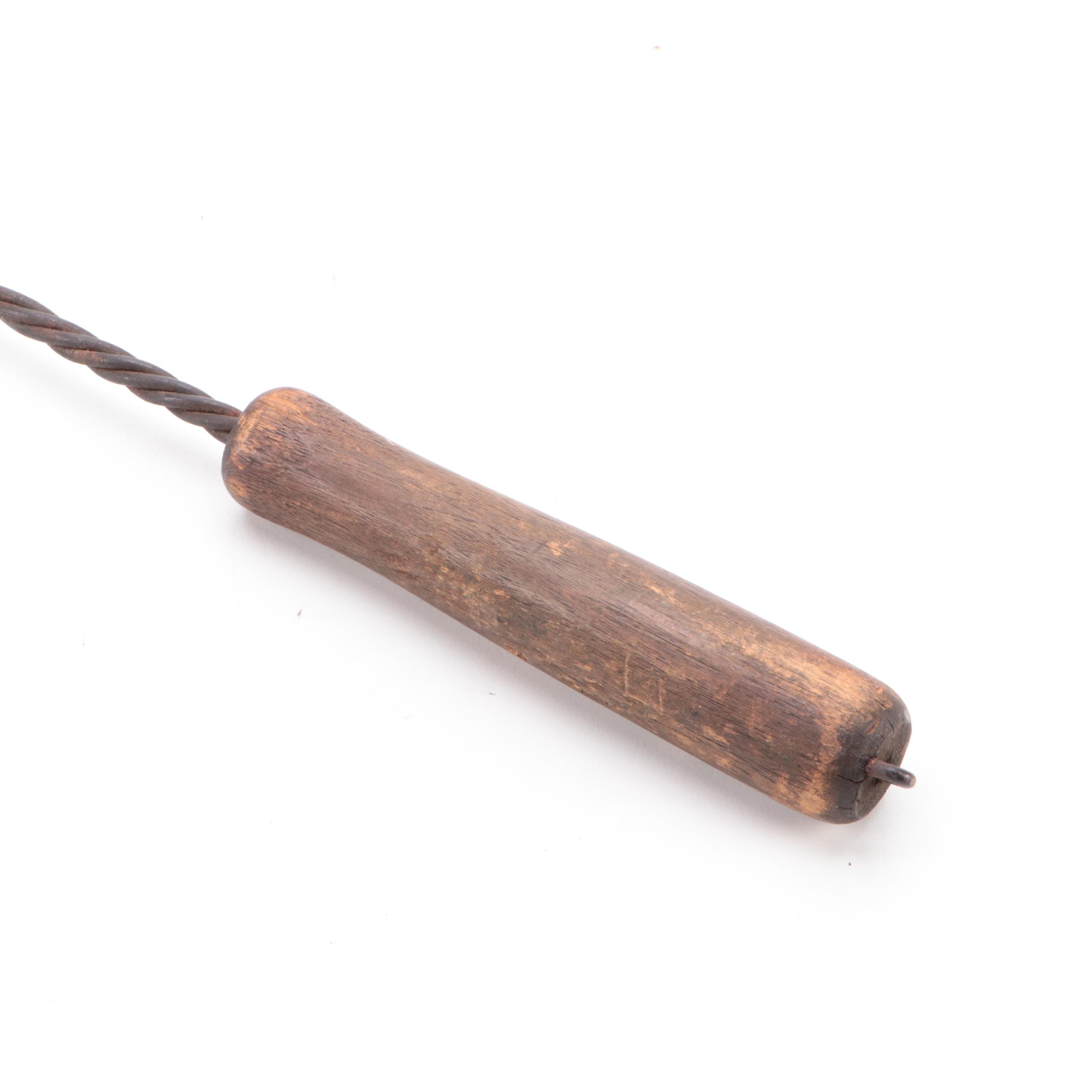 Iron Wire Wood Handled Rug Beaters with Sad Irons and Wood Plane ...