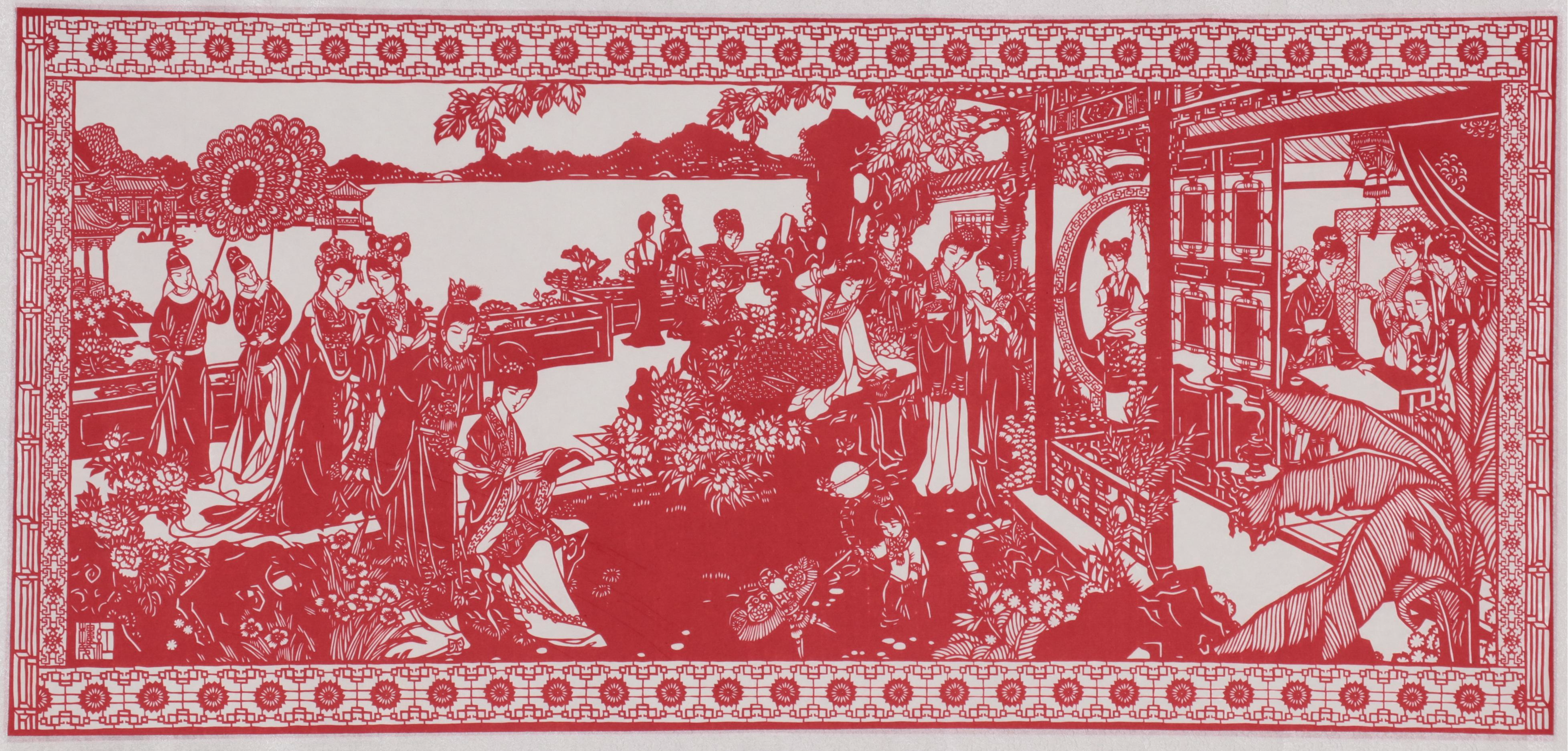 Chinese Paper Cut Scroll Depiciting Scene From "The Dream of Red ...