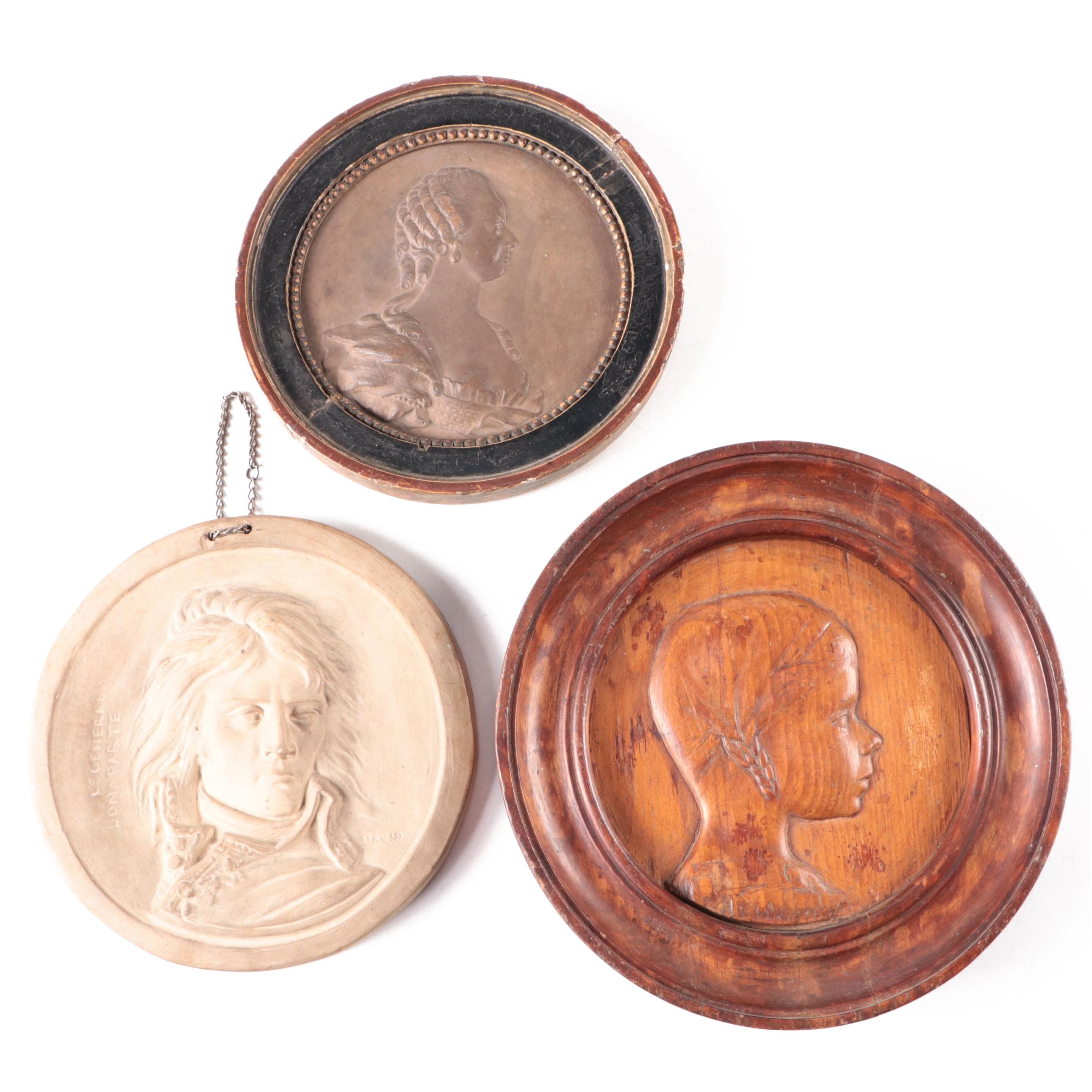 French Plaster Plaques of Marie Antoinette and Napoleon with Italian ...