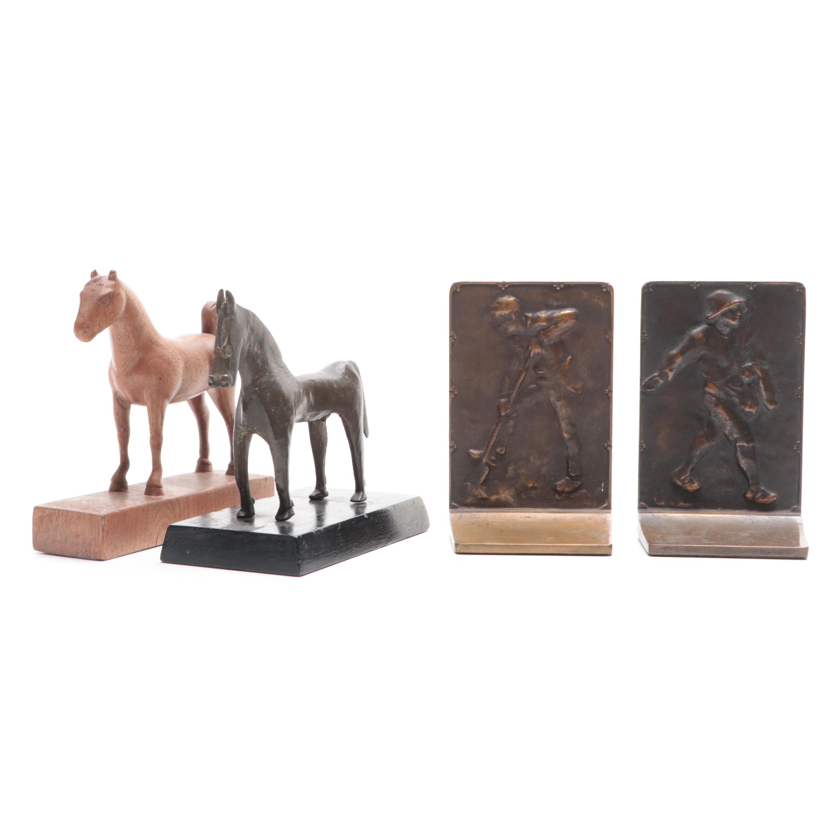 Benin Bronze Style Horse Figurine, Bookends After J. Griffoul Sower ...