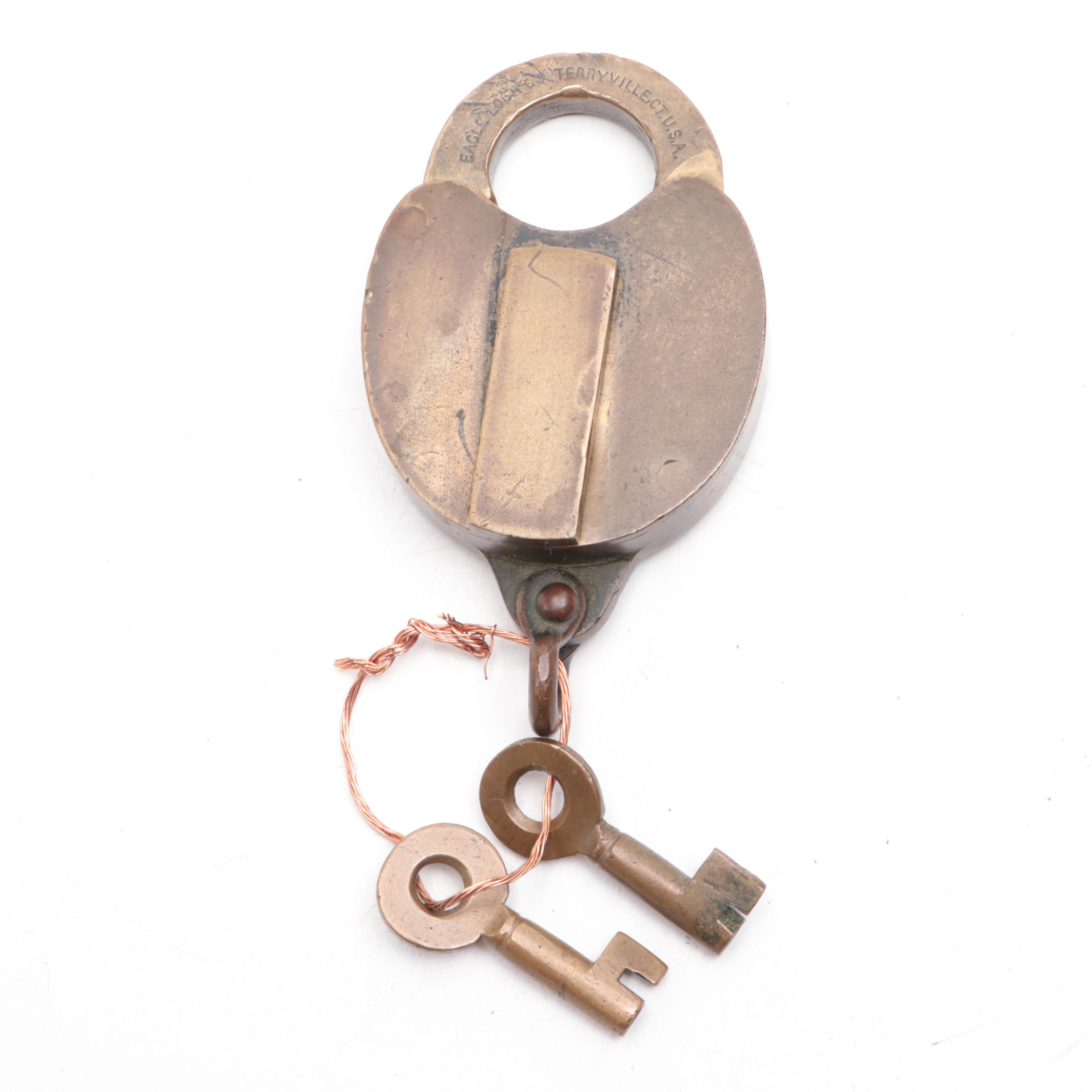 Eagle Lock Company Brass Railroad Padlock and Key Set | EBTH