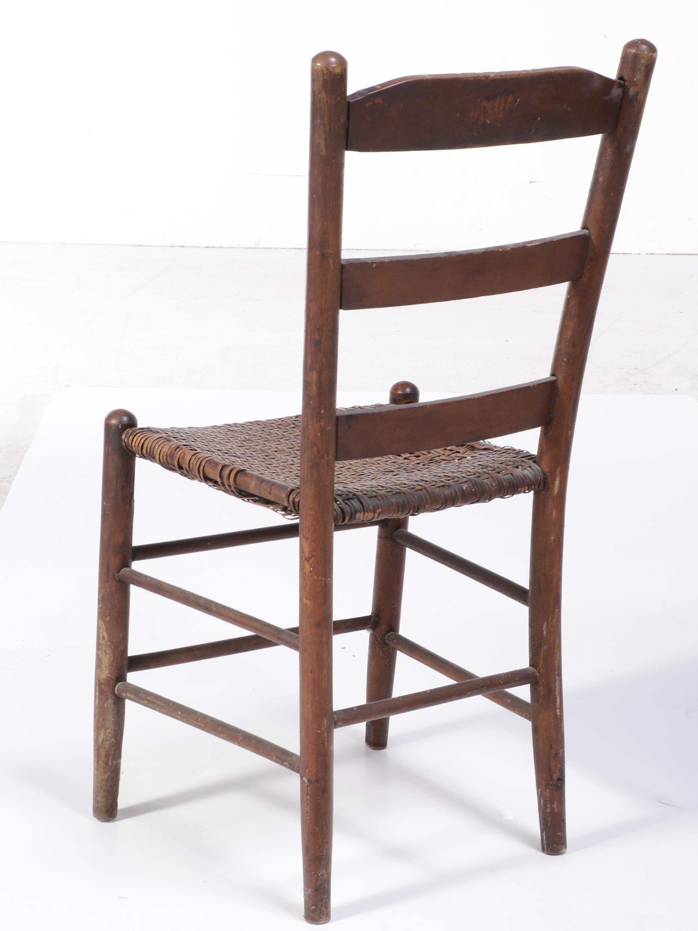 Primitive Wood and Splint-Woven Seat Ladder-Back Chair | EBTH