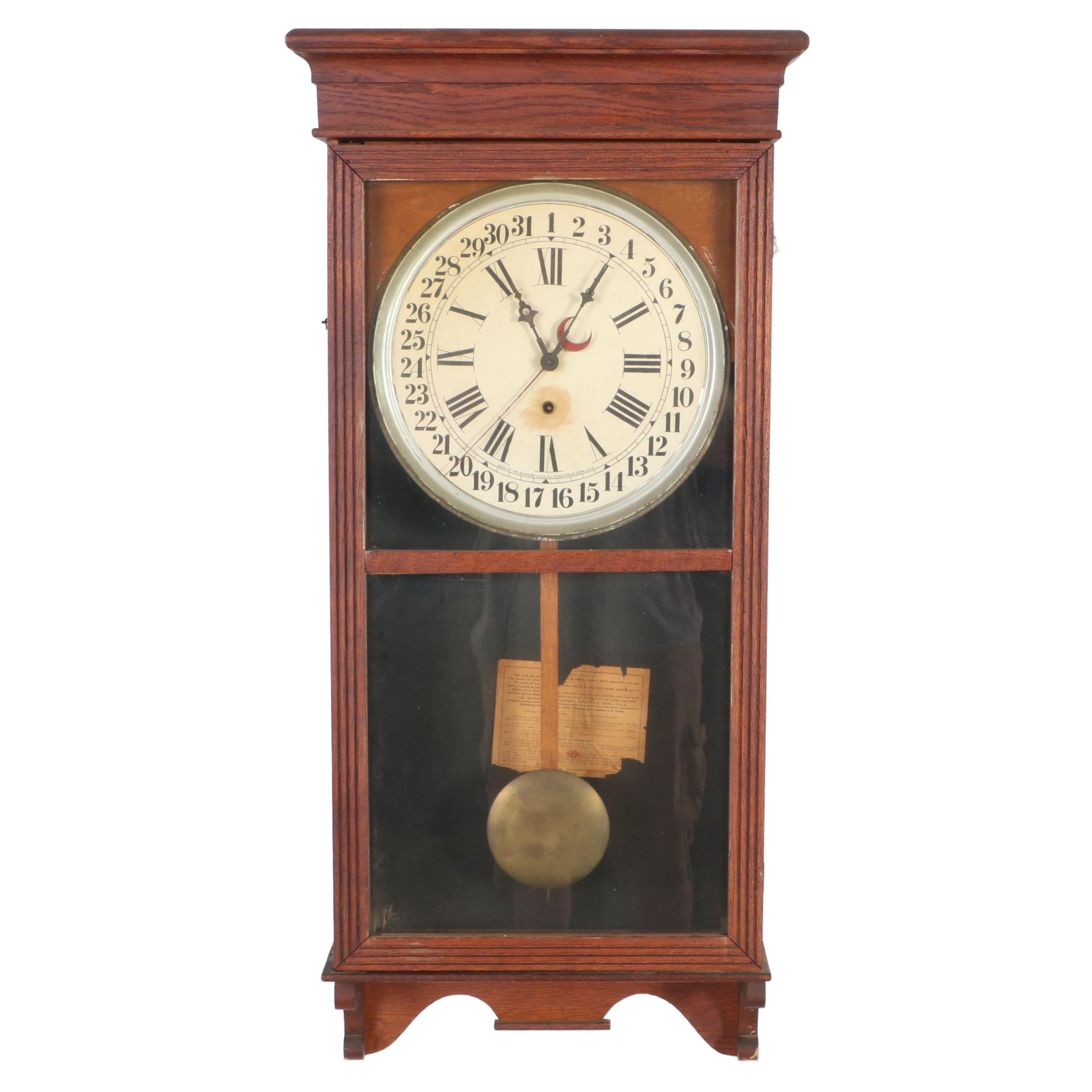 Session Clock Co. Stained Oak Wood Wall Clock, Early 20th Century | EBTH