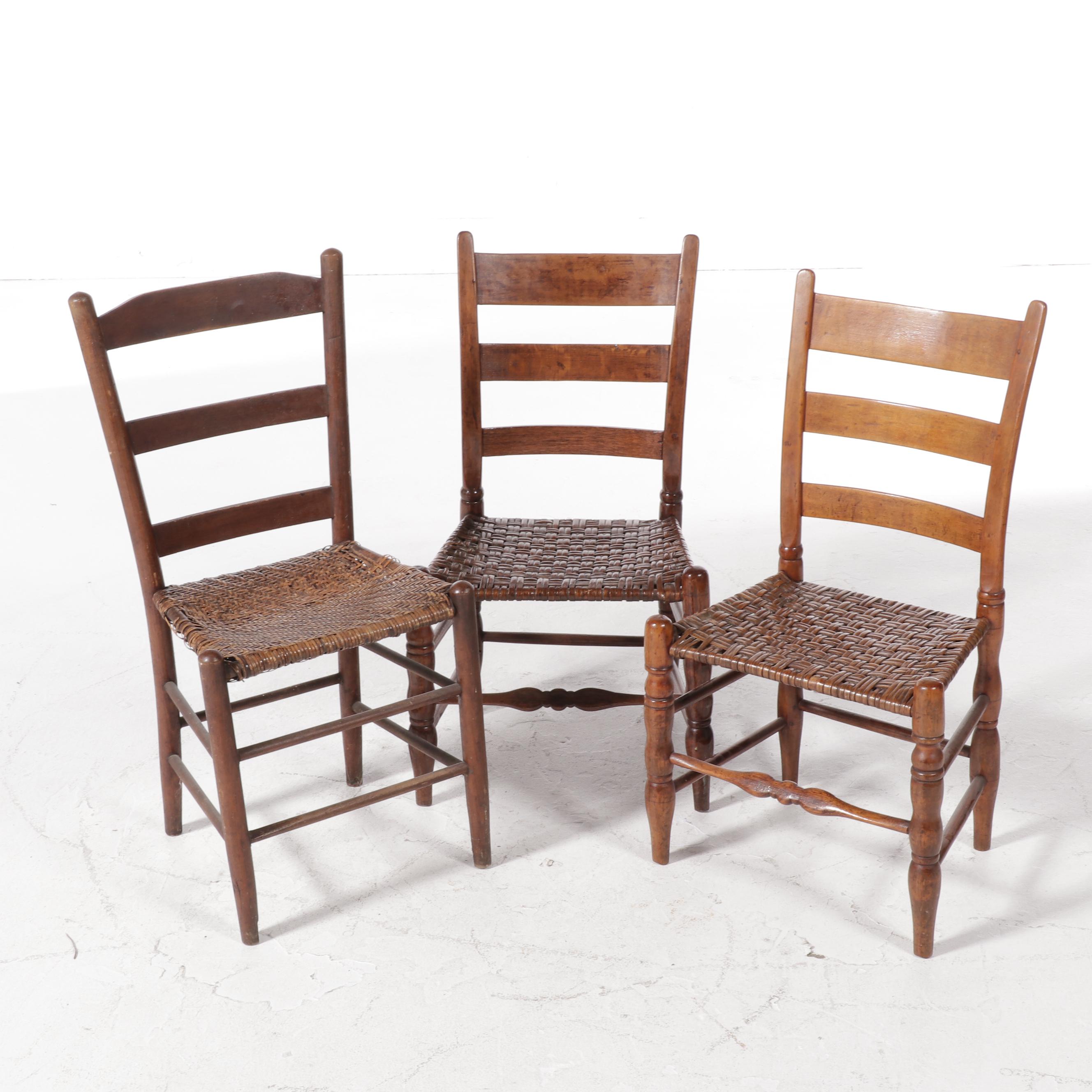 Primitive Wood and Splint-Woven Seat Ladder-Back Chair | EBTH