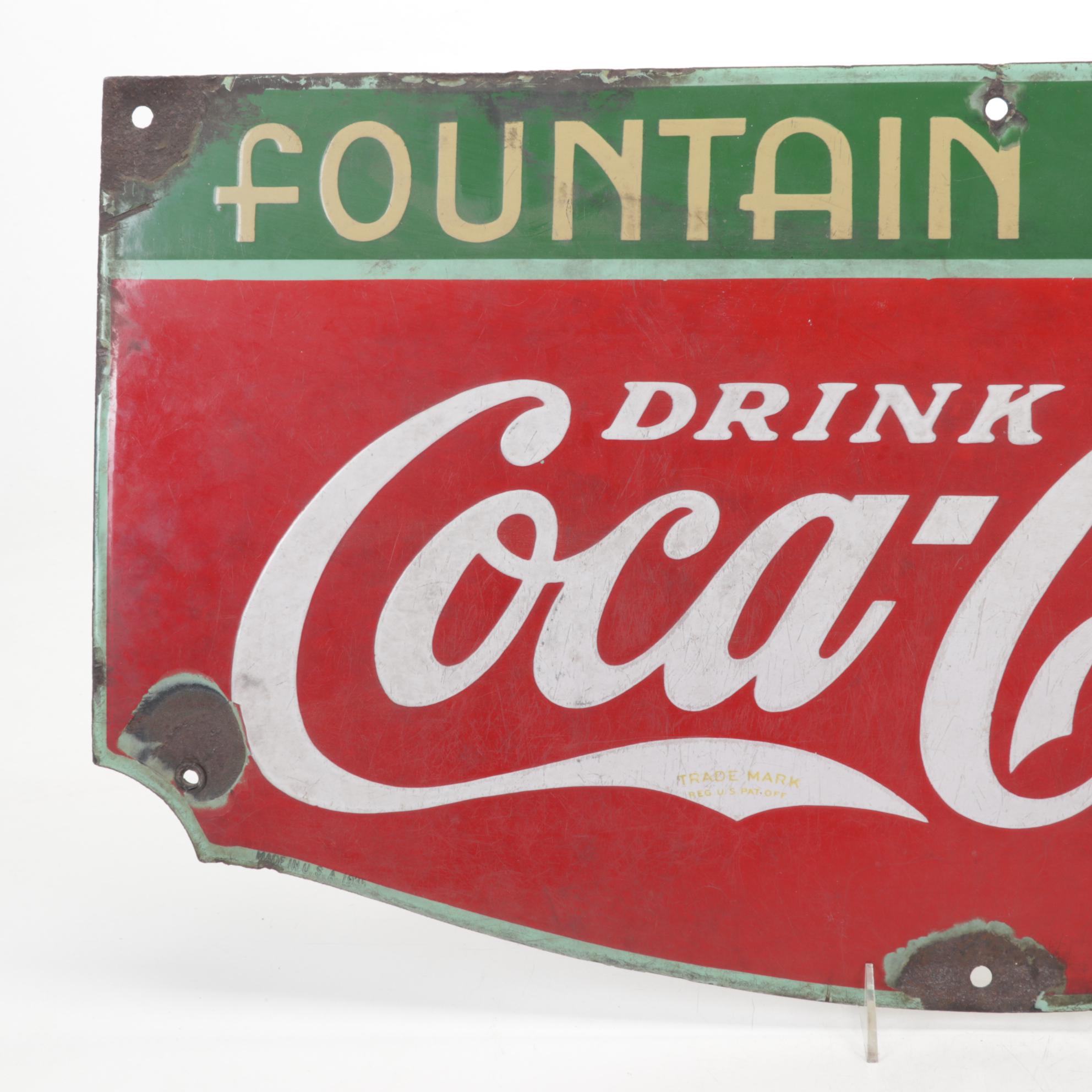 Drink Coca-Cola "Fountain Service" Enameled Metal Sign, 1935 | EBTH