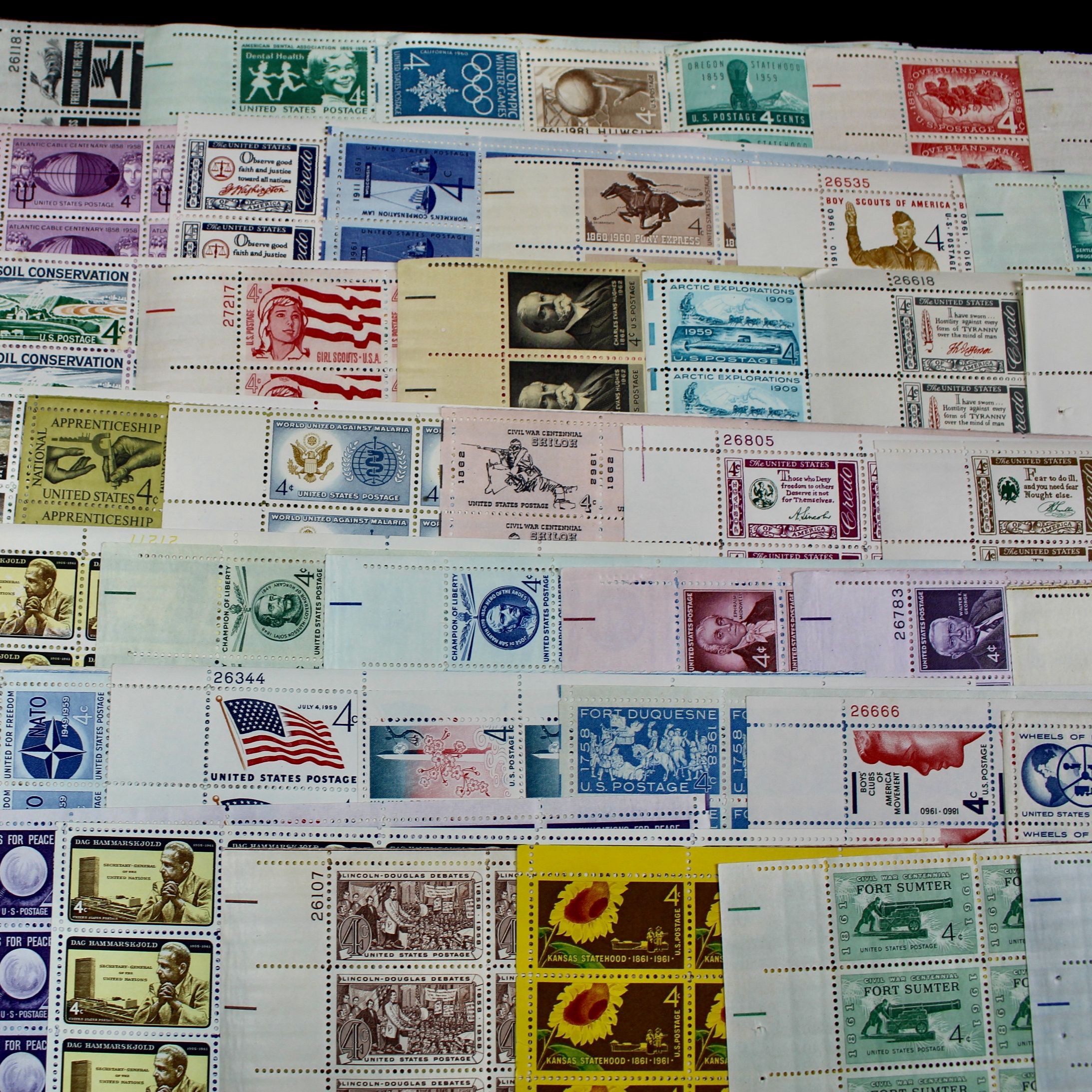 Sixty-Five Different U.S. 4-Cent Postage Stamp Sheets, 1950s and 1960s ...