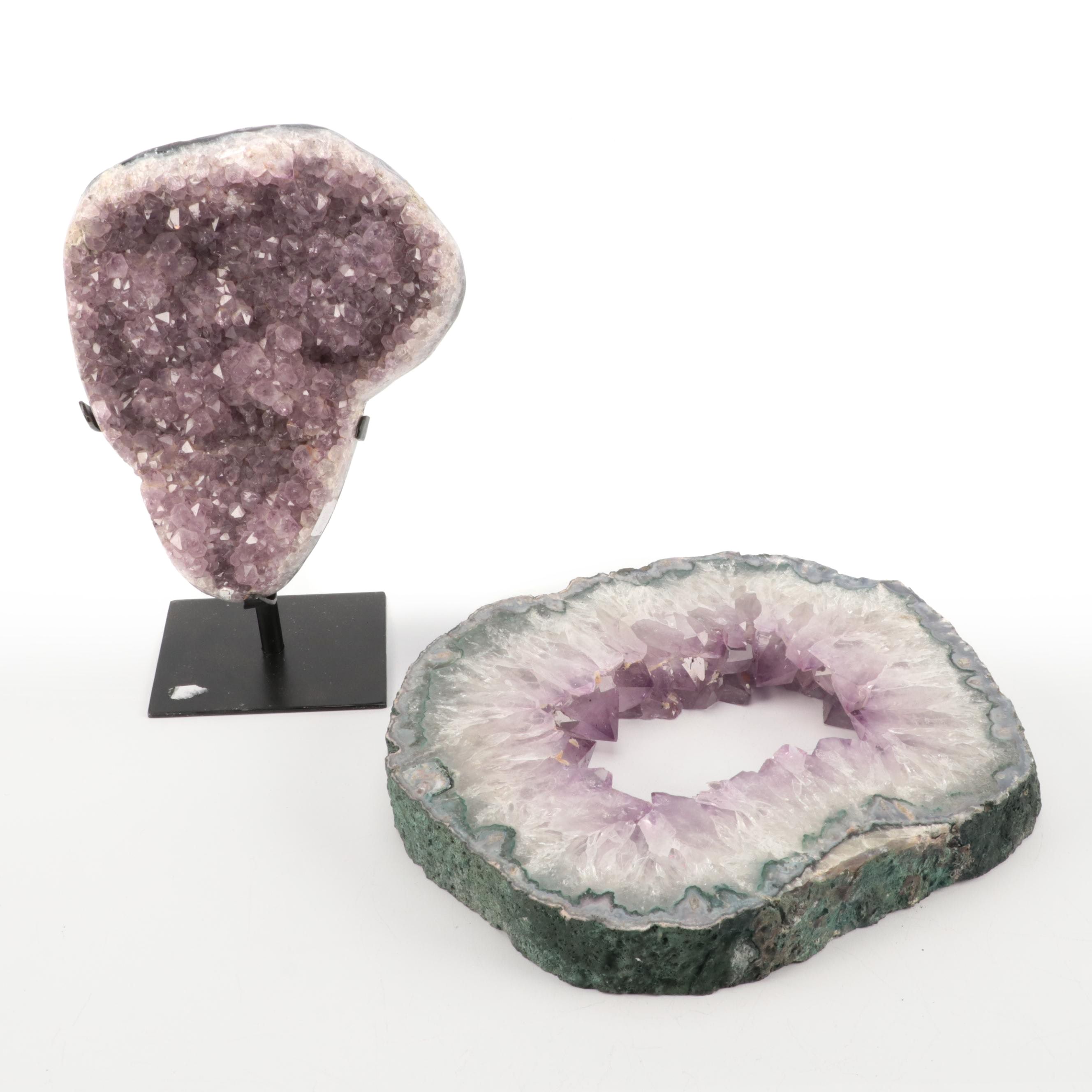 Amethyst Geode Specimen with Mount and Geode Slice | EBTH