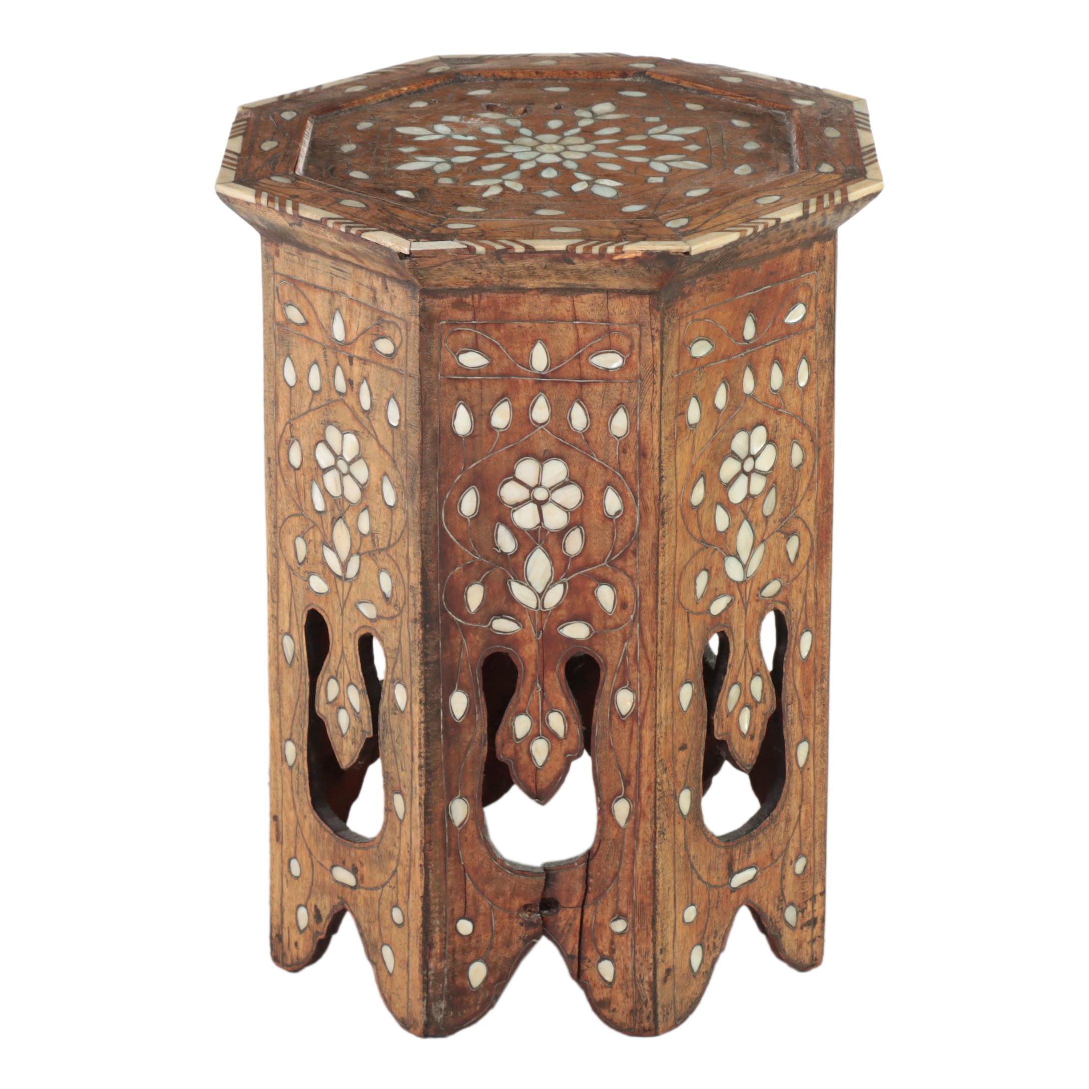 North African Bone and Shell Inlaid Hardwood Octagonal Table | EBTH