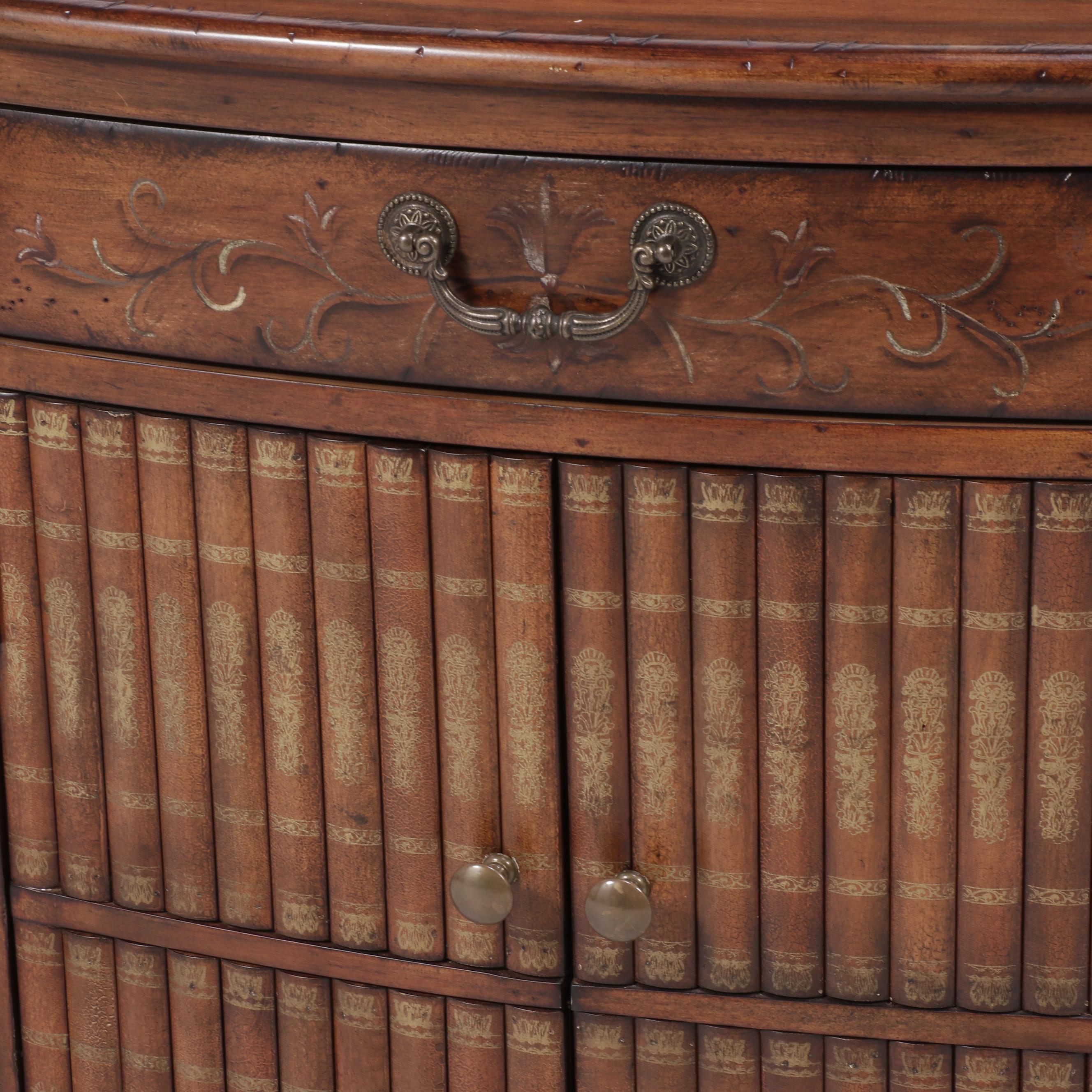 Pair of Adams Style Painted Wooden Cabinets with Faux Book Front | EBTH
