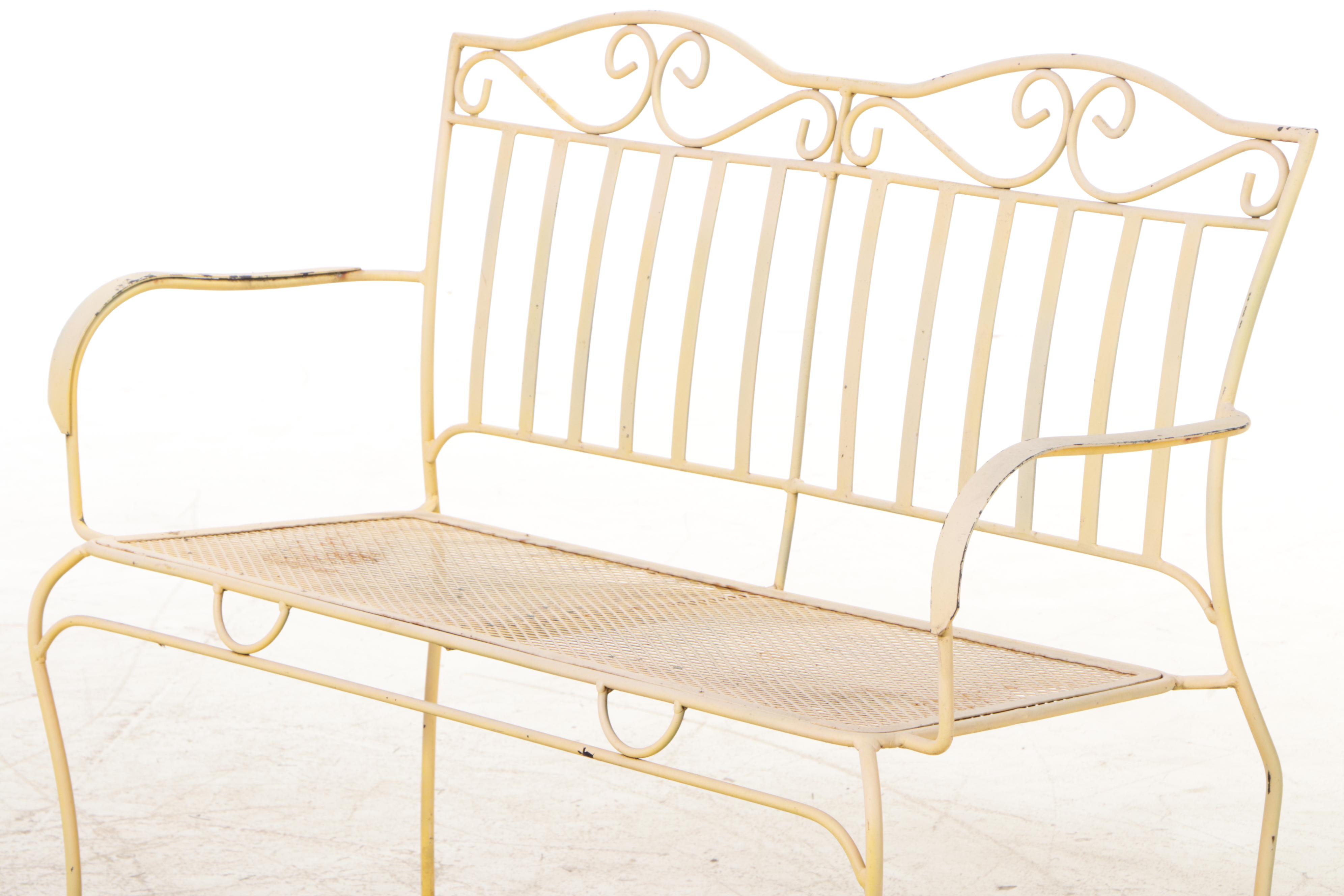 Two Painted Iron and Wire Mesh Garden Benches, Mid to Late 20th Century ...