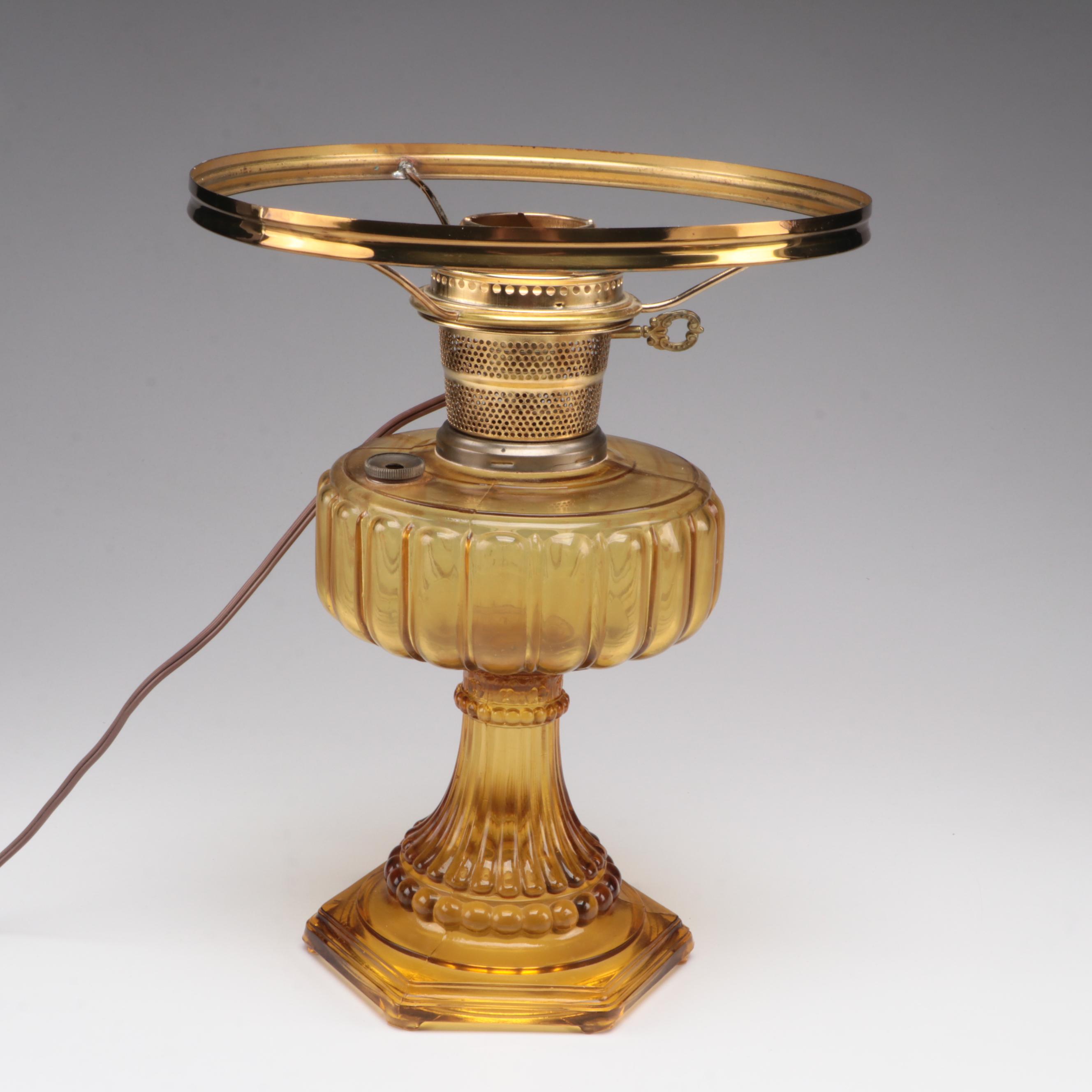 Pressed Glass Lamp with Fenton Honeysuckle Coin Dot Shade and Rayo ...