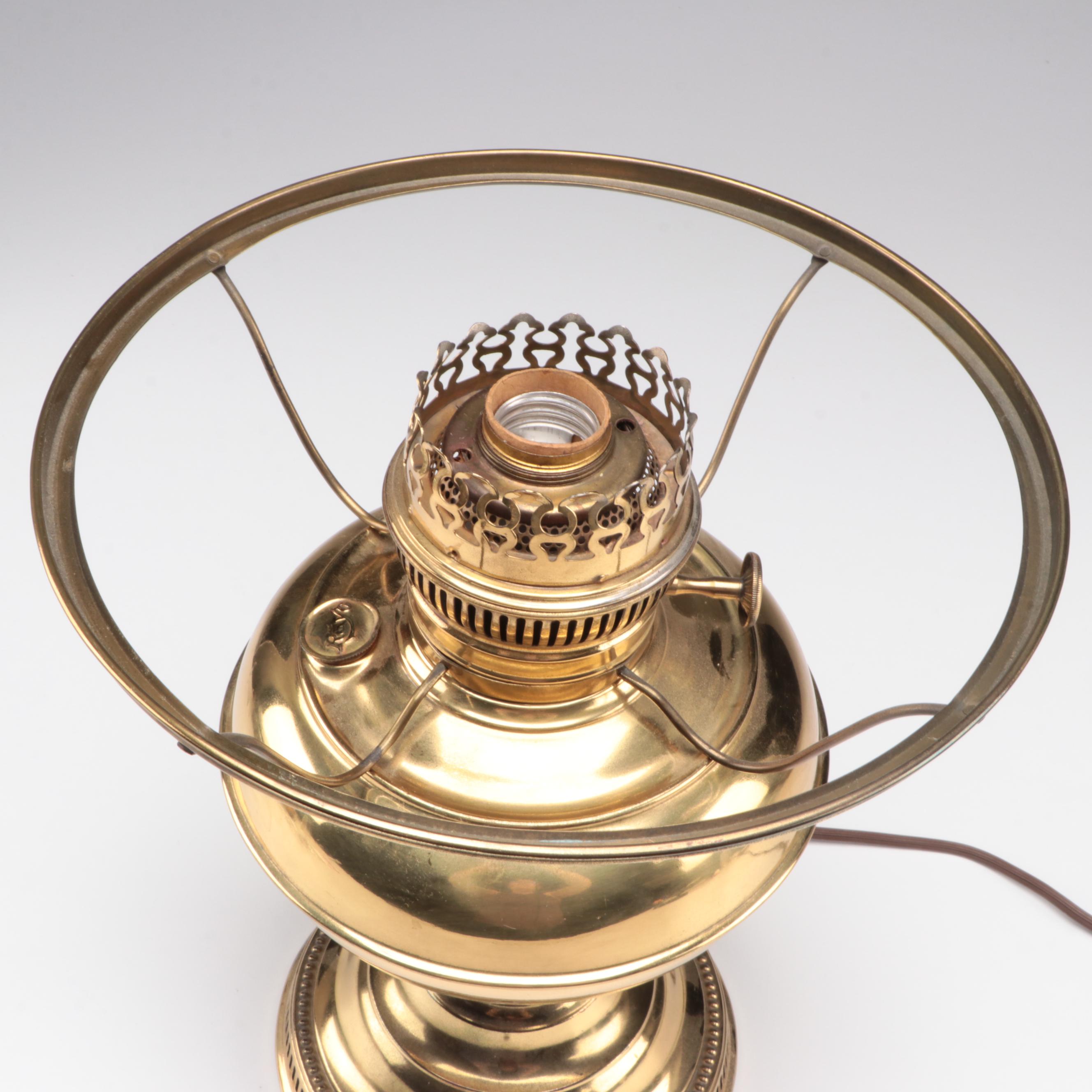 Pressed Glass Lamp with Fenton Honeysuckle Coin Dot Shade and Rayo ...