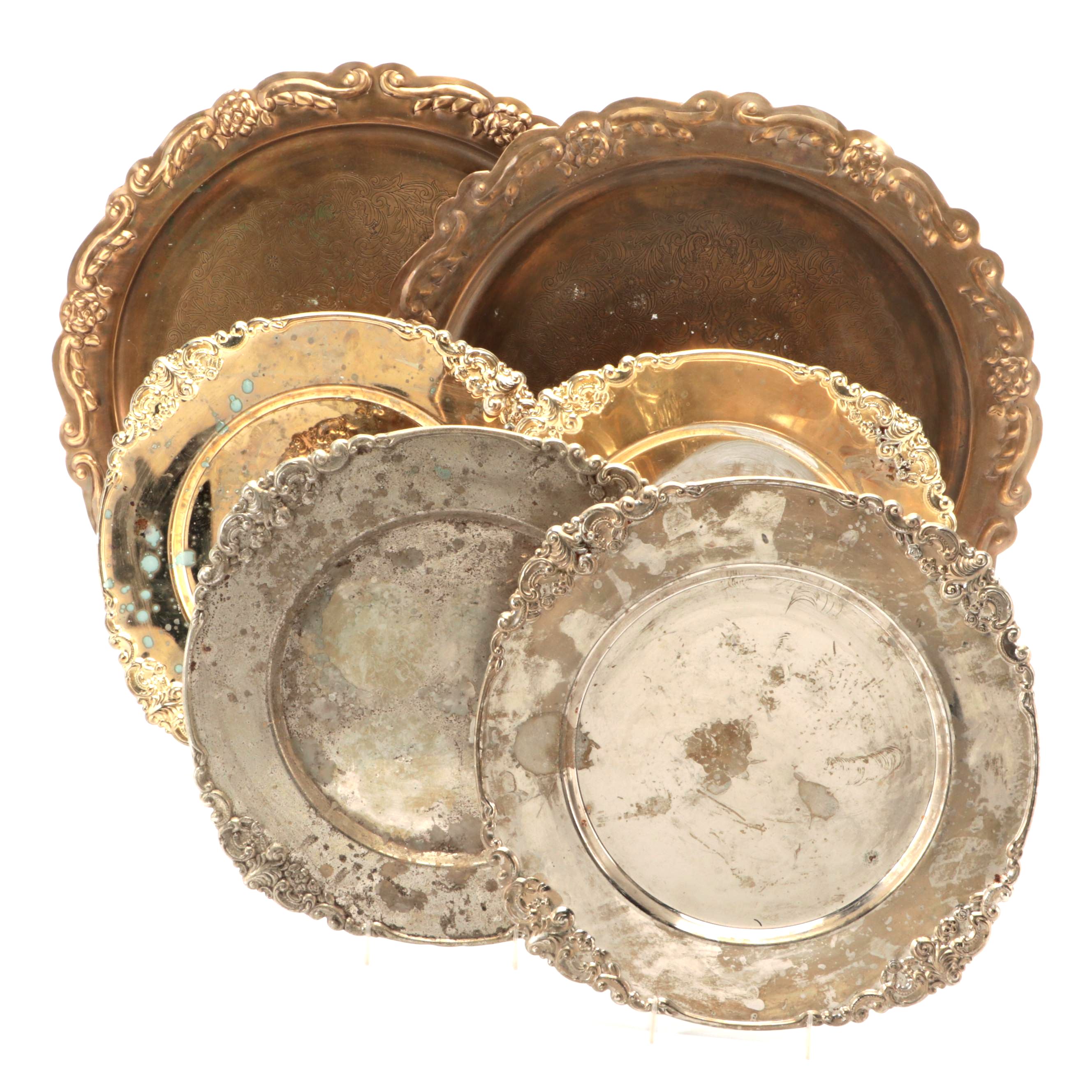 Indian Chased Brass Circular Trays with Godinger Silver Plate Trays | EBTH