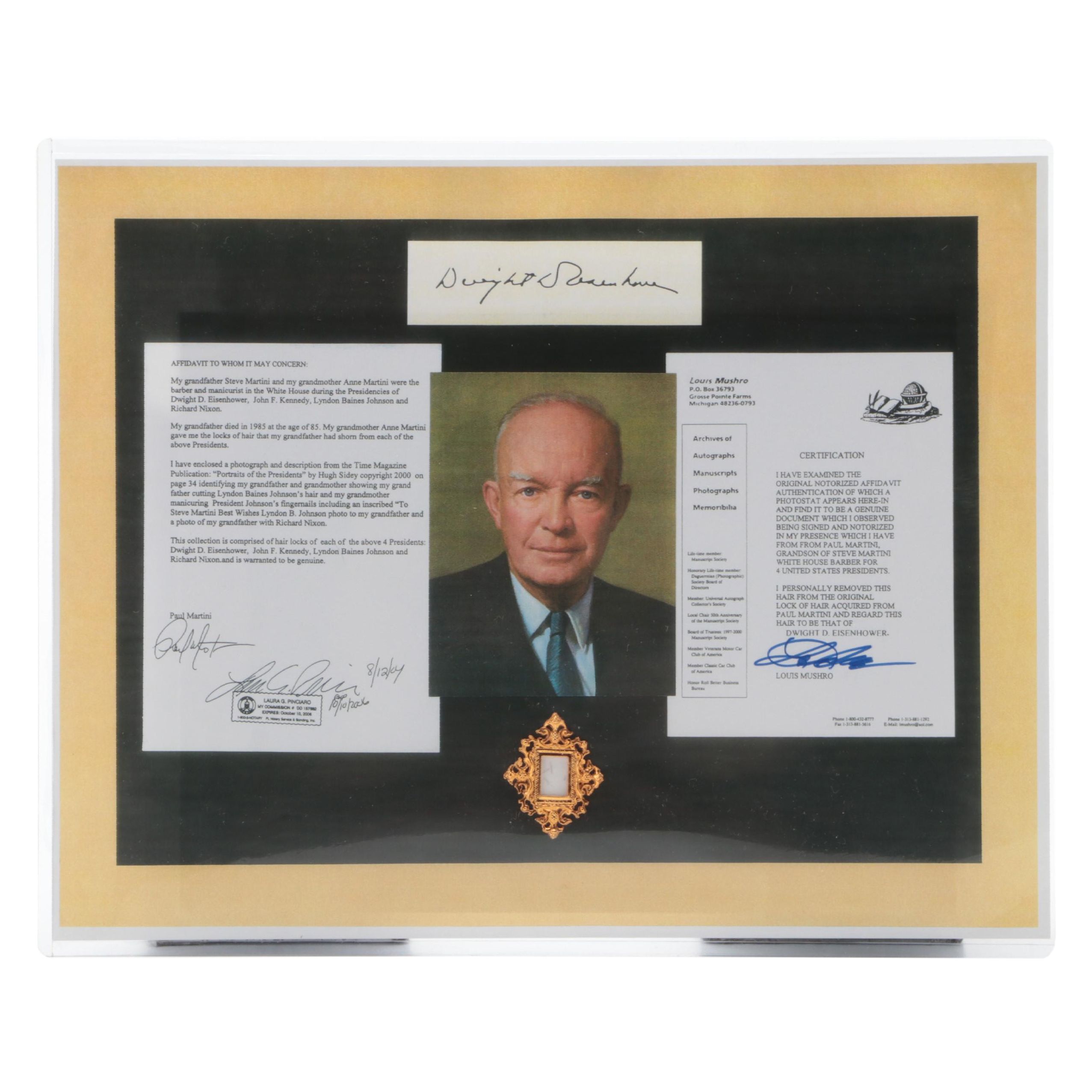 Louis Mushro Certified Hair Sample Attributed to President Dwight D ...