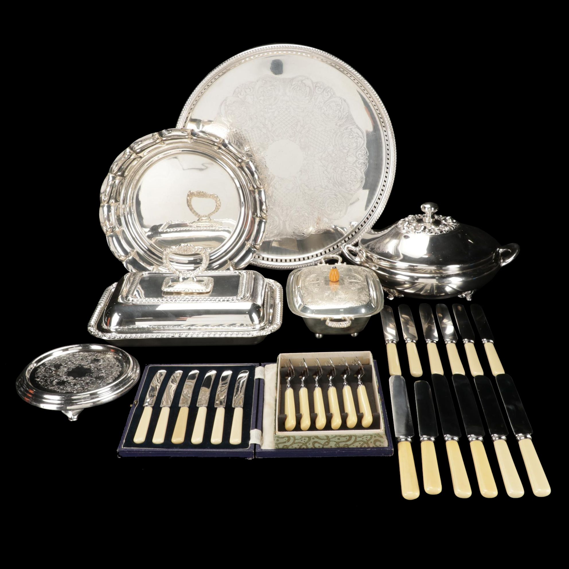 Sheffield Ivory Bakelite Handled Flatware with English and Other Silver ...