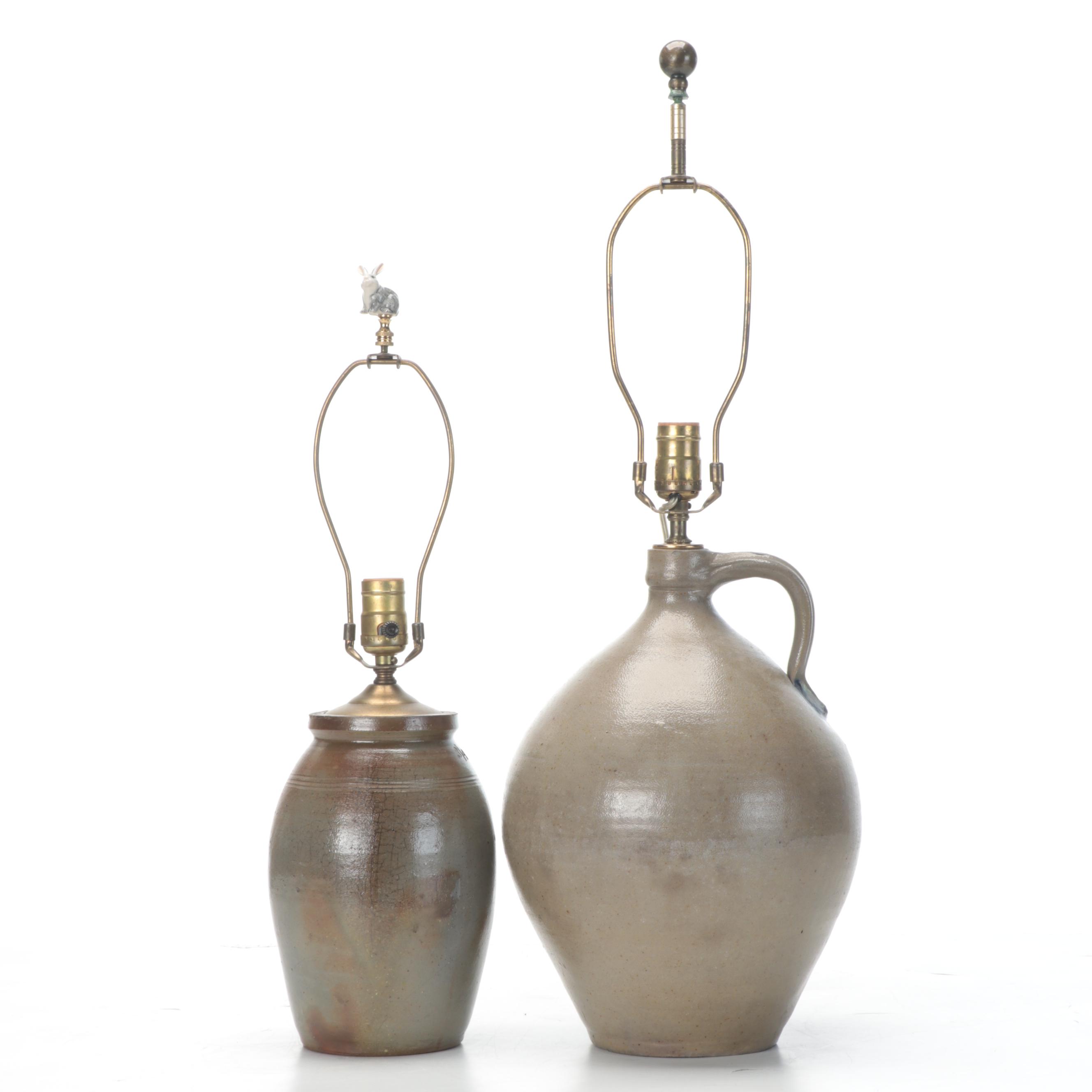Two Salt Glazed Stoneware Converted Jug Table Lamps, Late 20th Century ...