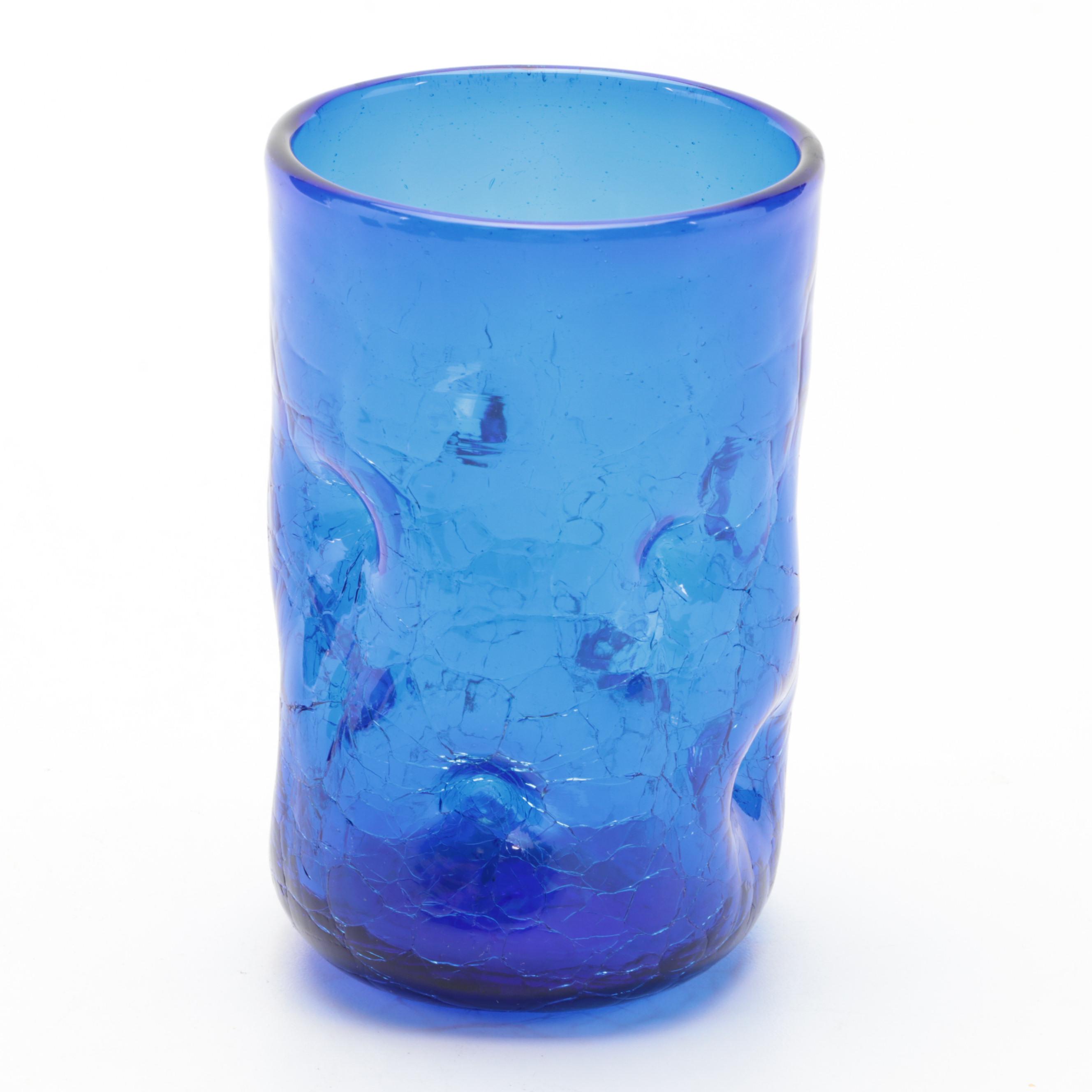 Blenko Blown Glass Cobalt Dimple Glass Tumblers | Everything But The House