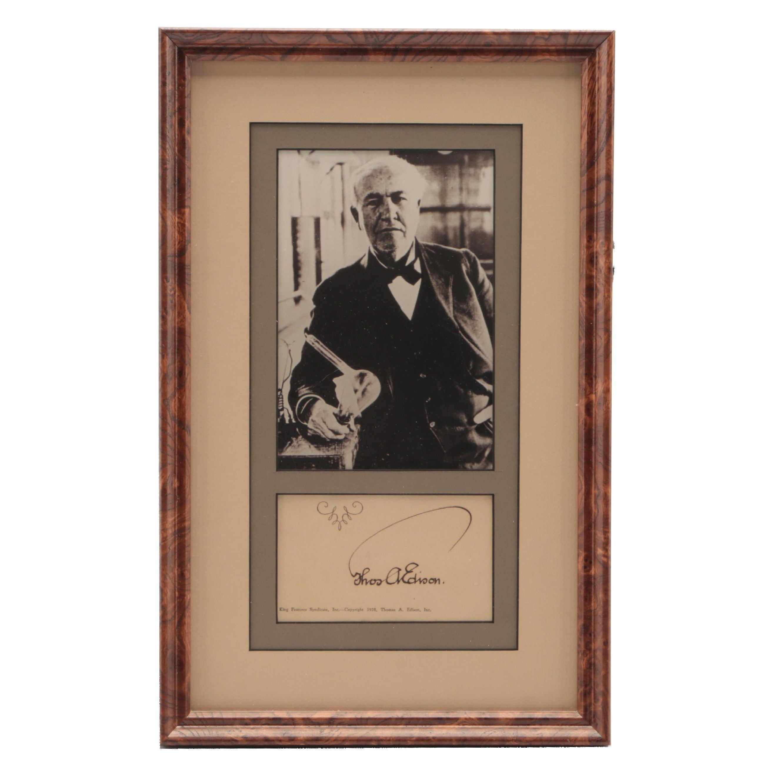 Thomas Edison Facsimile Signed Framed and Matted Display | EBTH