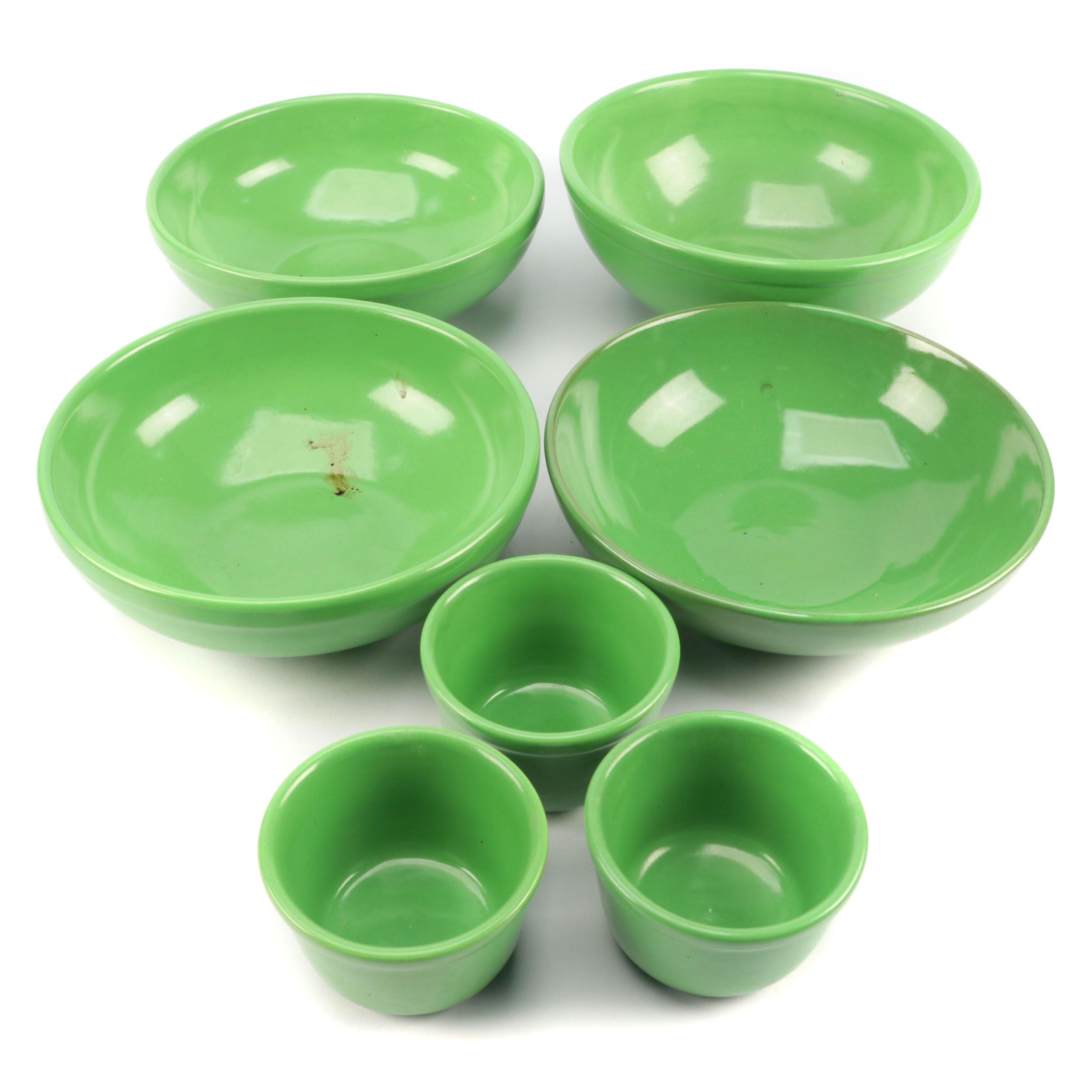 Oxford Ware and Hall Pottery Green Glazed Ceramic Bowls, Mid-20th ...
