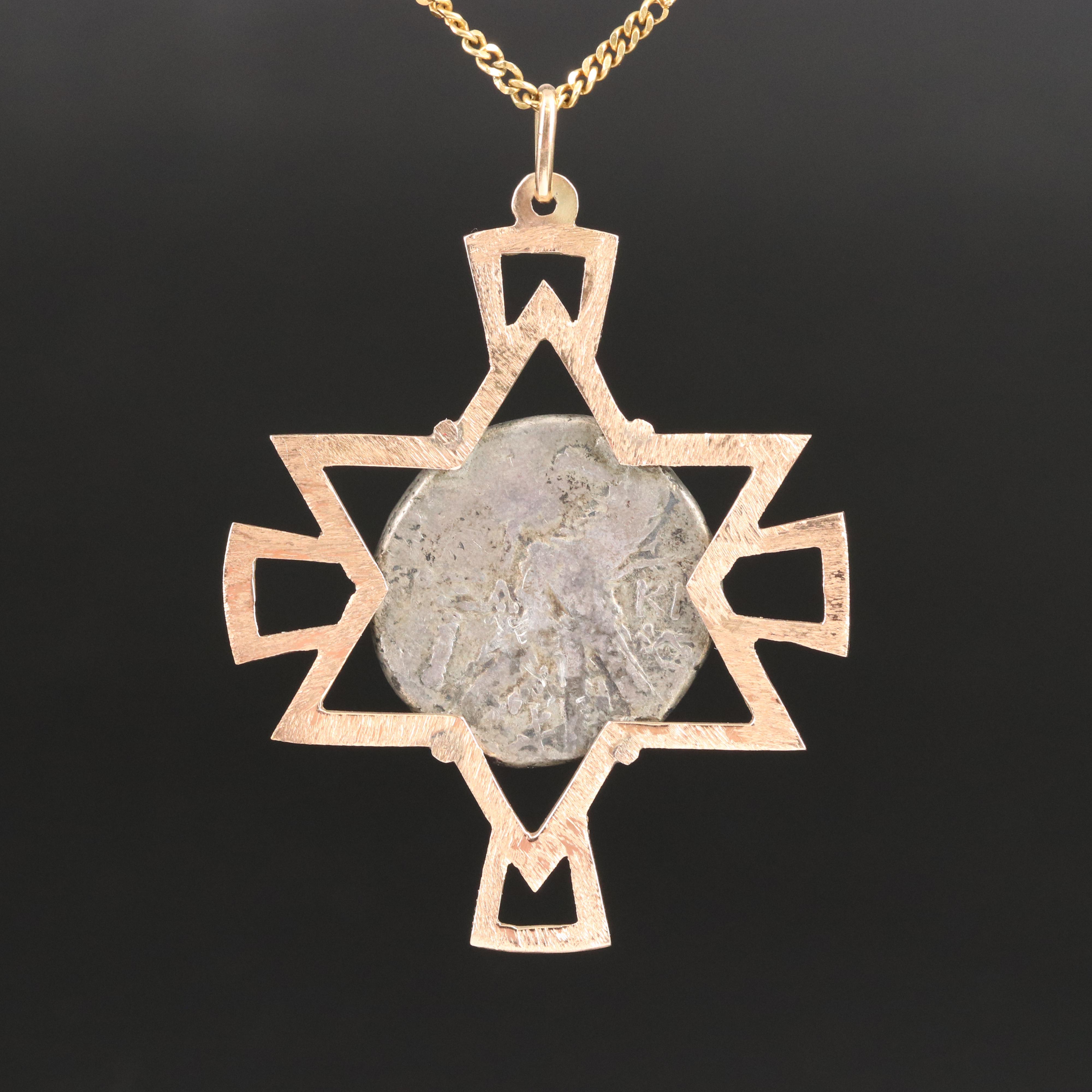 14K and 18K Necklace with Phoenicia, Tyre, Silver/AR Shekel Ca. 18 BC ...