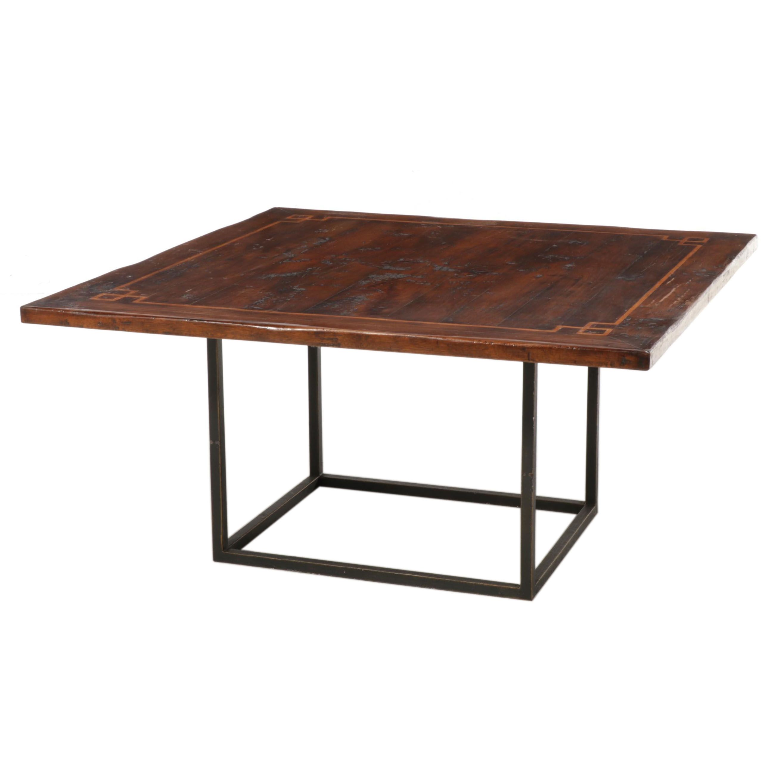 Henerdon Square Inlaid and Hand-Scraped Dining Table on Iron Framed ...